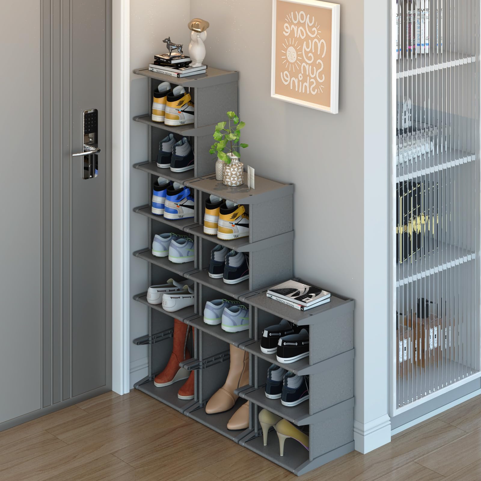Amazon.com: AFOORD Narrow Shoe Rack 18 Tiers, Tall Skinny Shoe ...