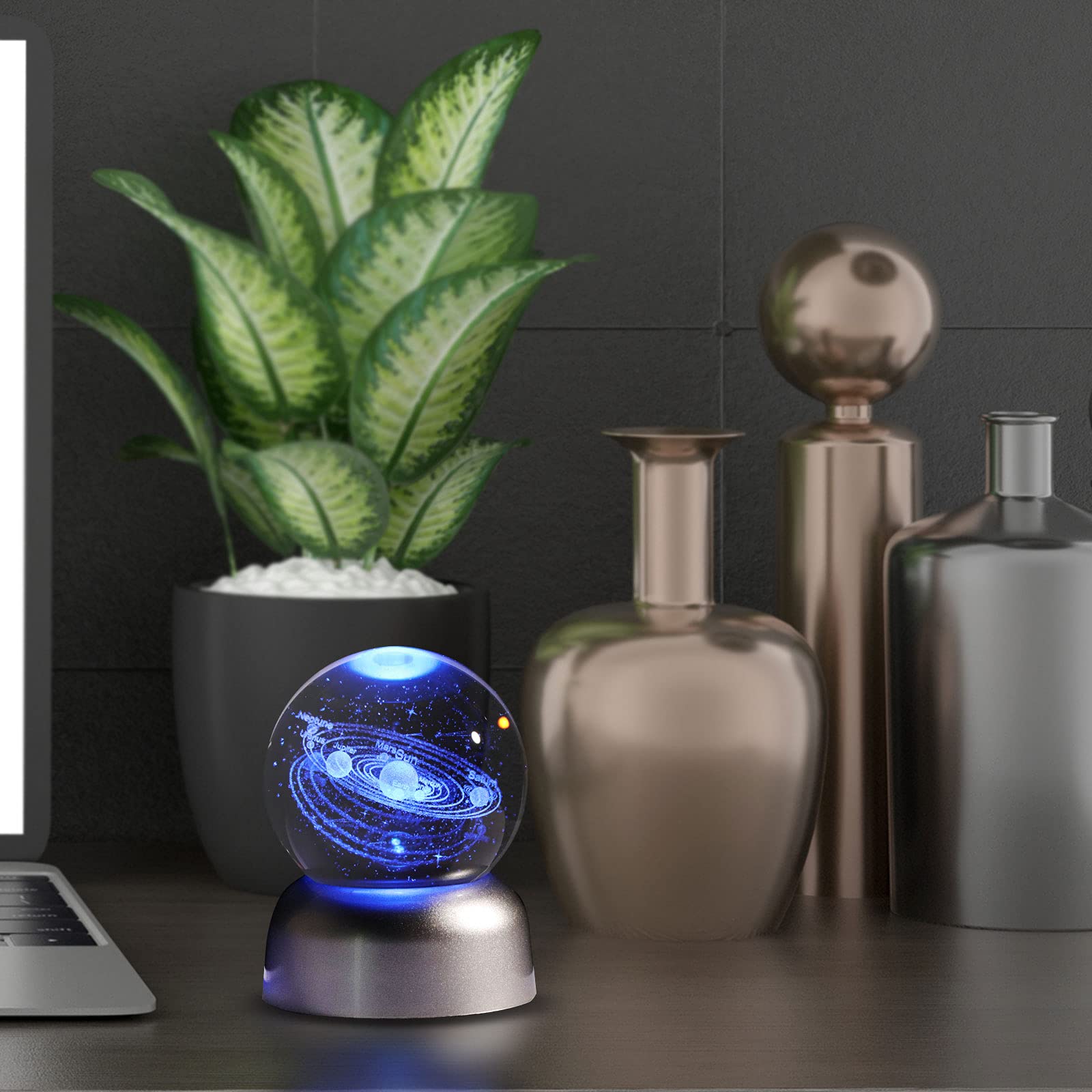 2.36″ K9 Crystal 3D Solar System ball with LED Lamp Base, Engraving ...