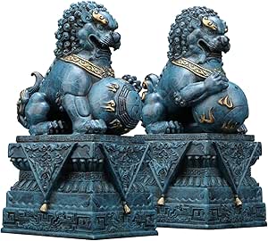 Amazon.com: Foo Dogs Statues Pair Outdoor Large Blue Brass Feng Shui ...
