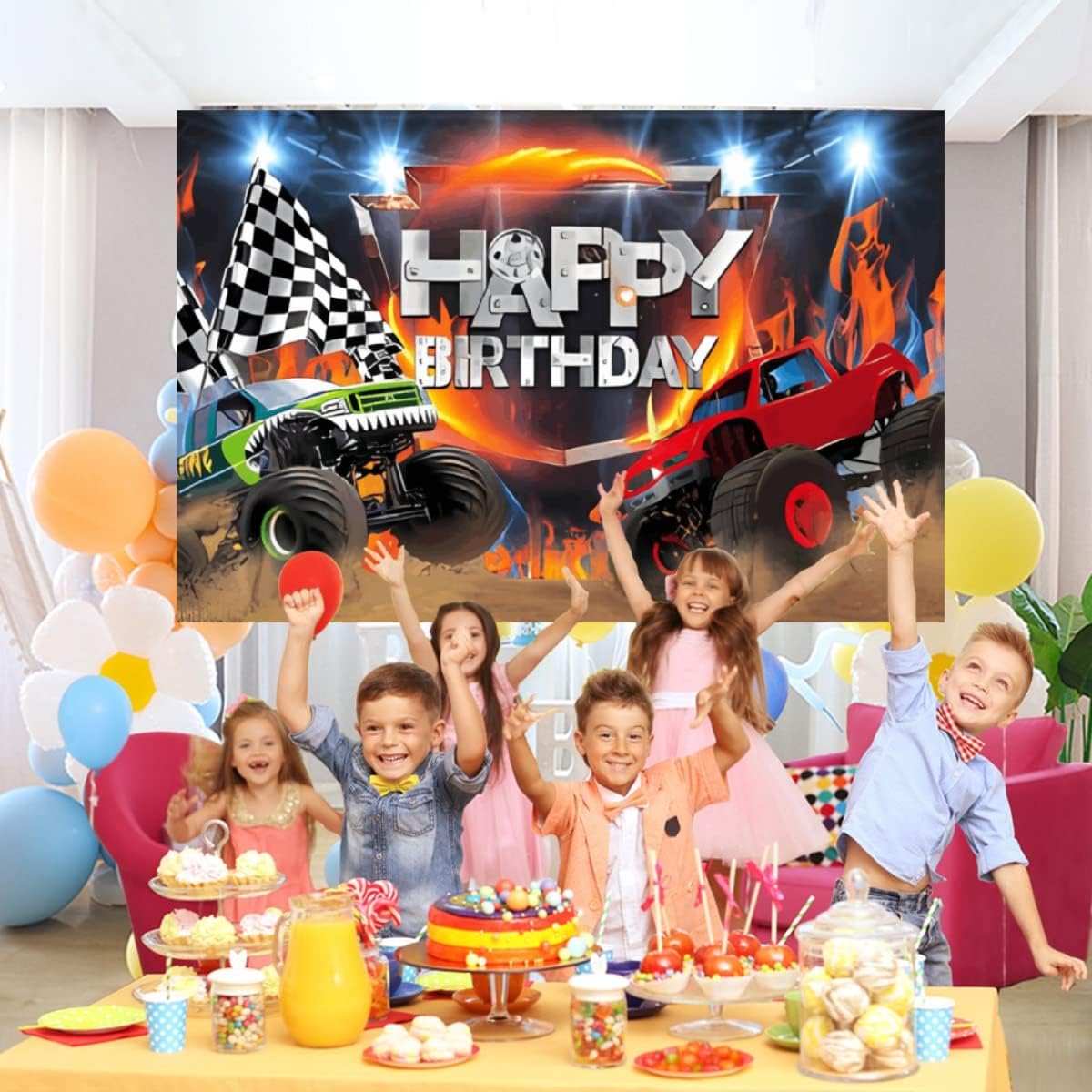 Amazon.com : Truck Birthday Party Decoration Backdrop Kids Birthday ...