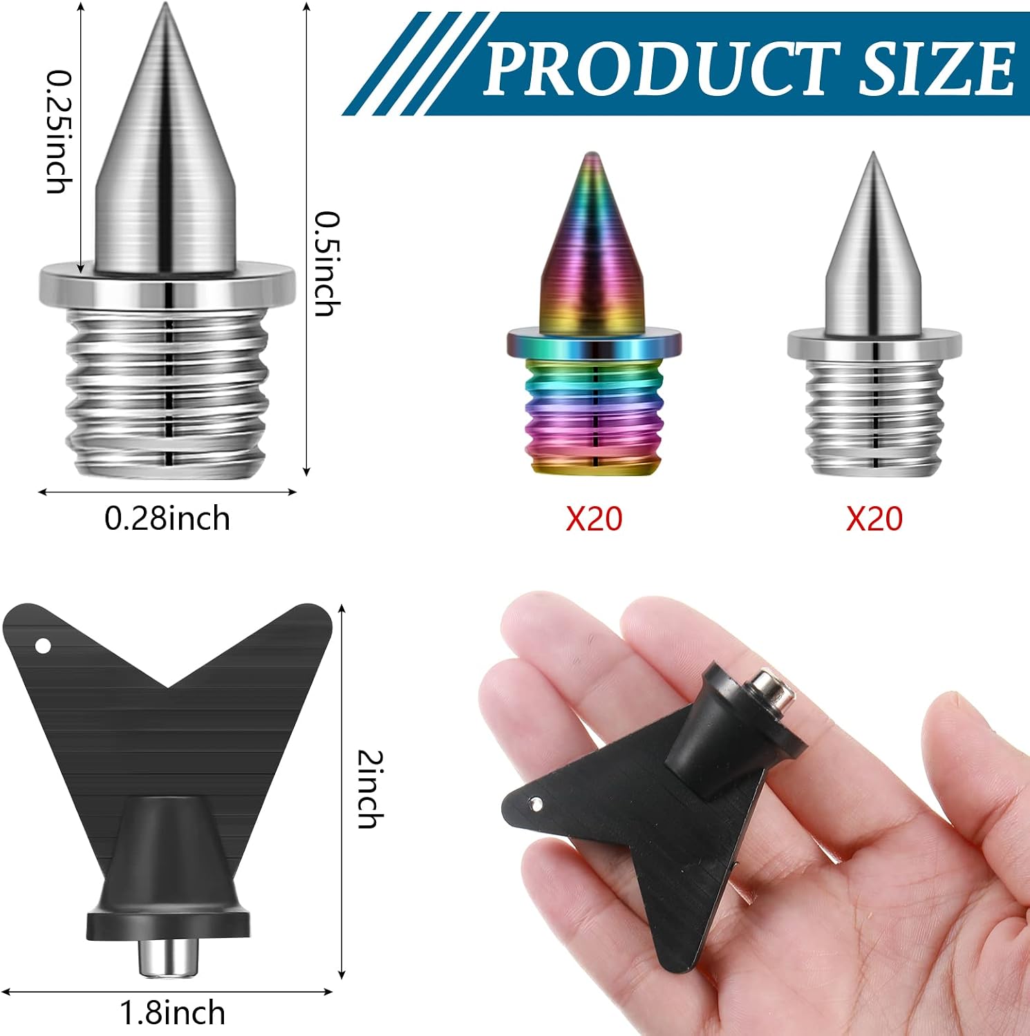 130 Pieces Steel Track Spikes 1/4 Inch Track Shoe Spikes Pyramid ...