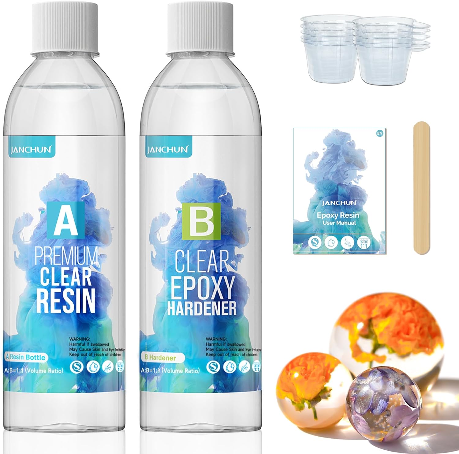 Amazon.com: JANCHUN Crystal Clear Epoxy Resin Kit 11.8oz-NO Yellowing ...