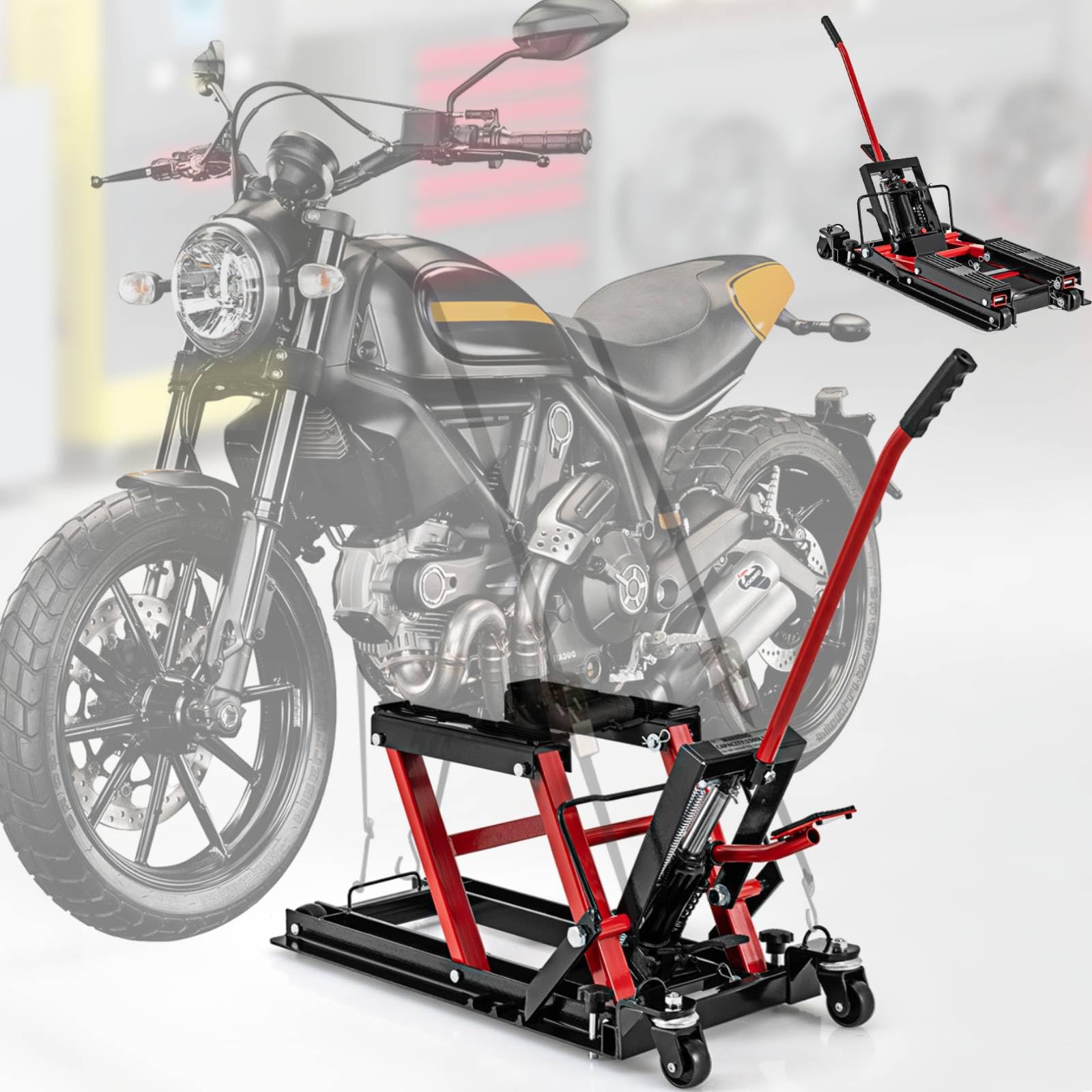 TANGZON 680KG Motorbike Lifts, Hydraulic Motorcycle Lift Jack with 4 ...