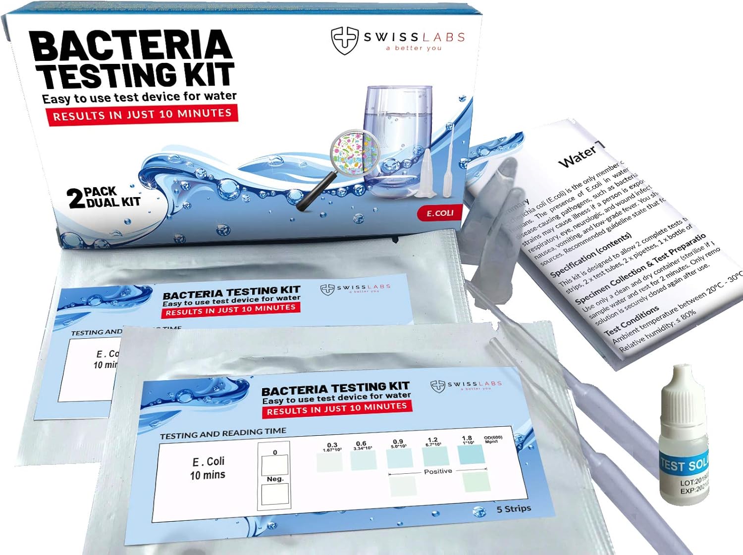 Amazon.com : Swiss Labs Test Kit for Bacteria (E-Coli) in Water, Easily ...