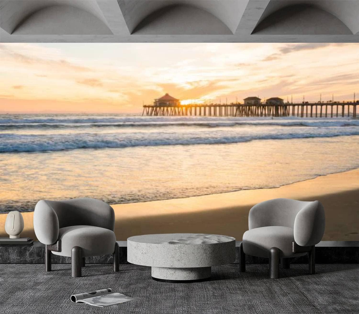AUHOVIMGZ Vintage Gorgeous Huntington Beach Sunset Canvas Wallpaper ...