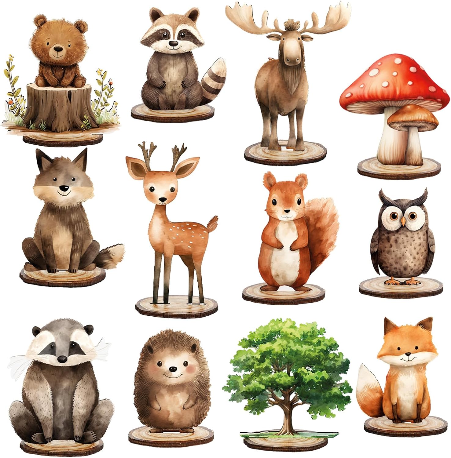 Amazon.com: FYSUIMU 12Pcs Forest Animal Wood Table Sign Cute Woodland ...