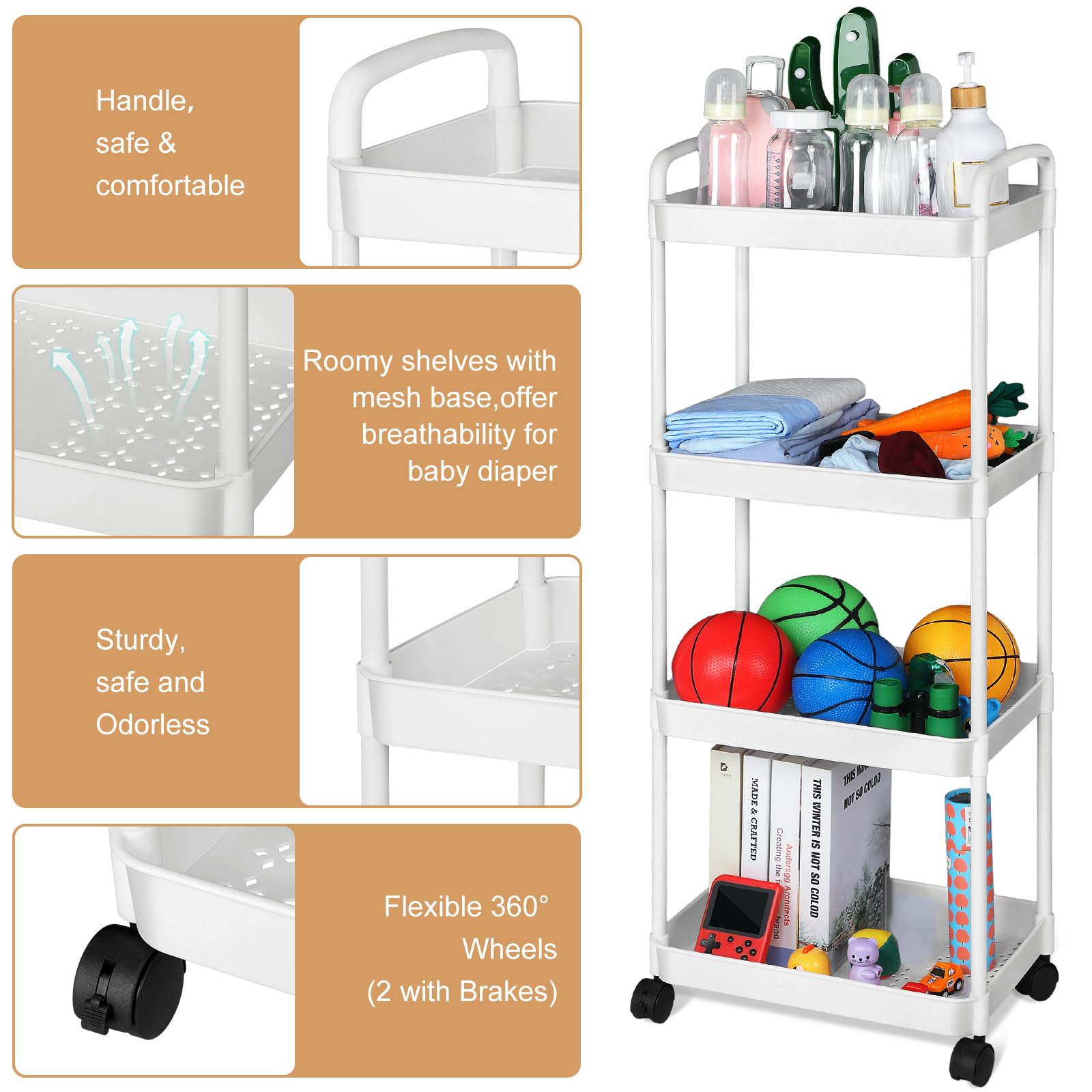 Snapklik.com : Baby Diaper Caddy Organizer, Rolling Plastic Movable ...