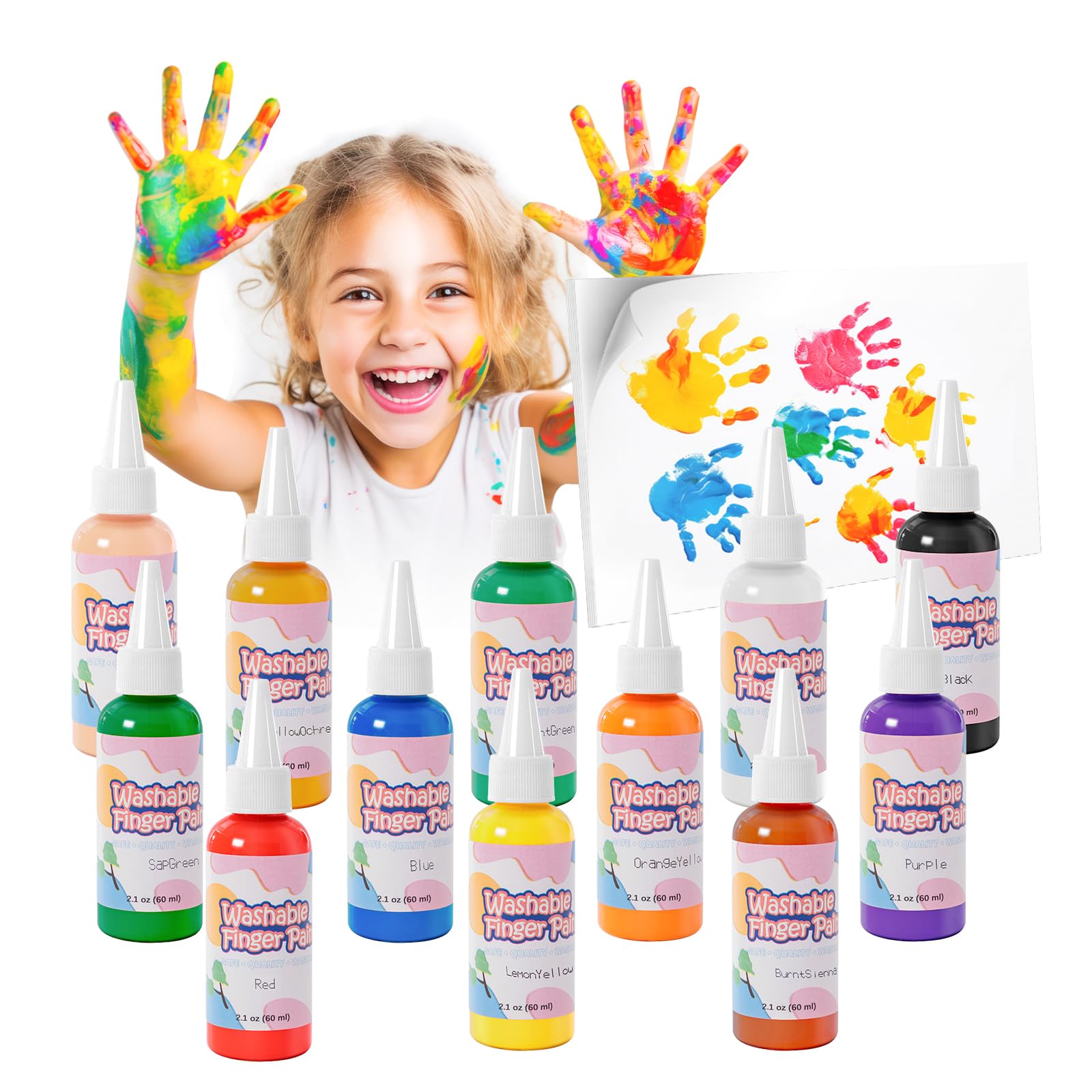 Amazon.com: Homcosan Washable Finger Paint 12 Colors Set Large Capacity ...