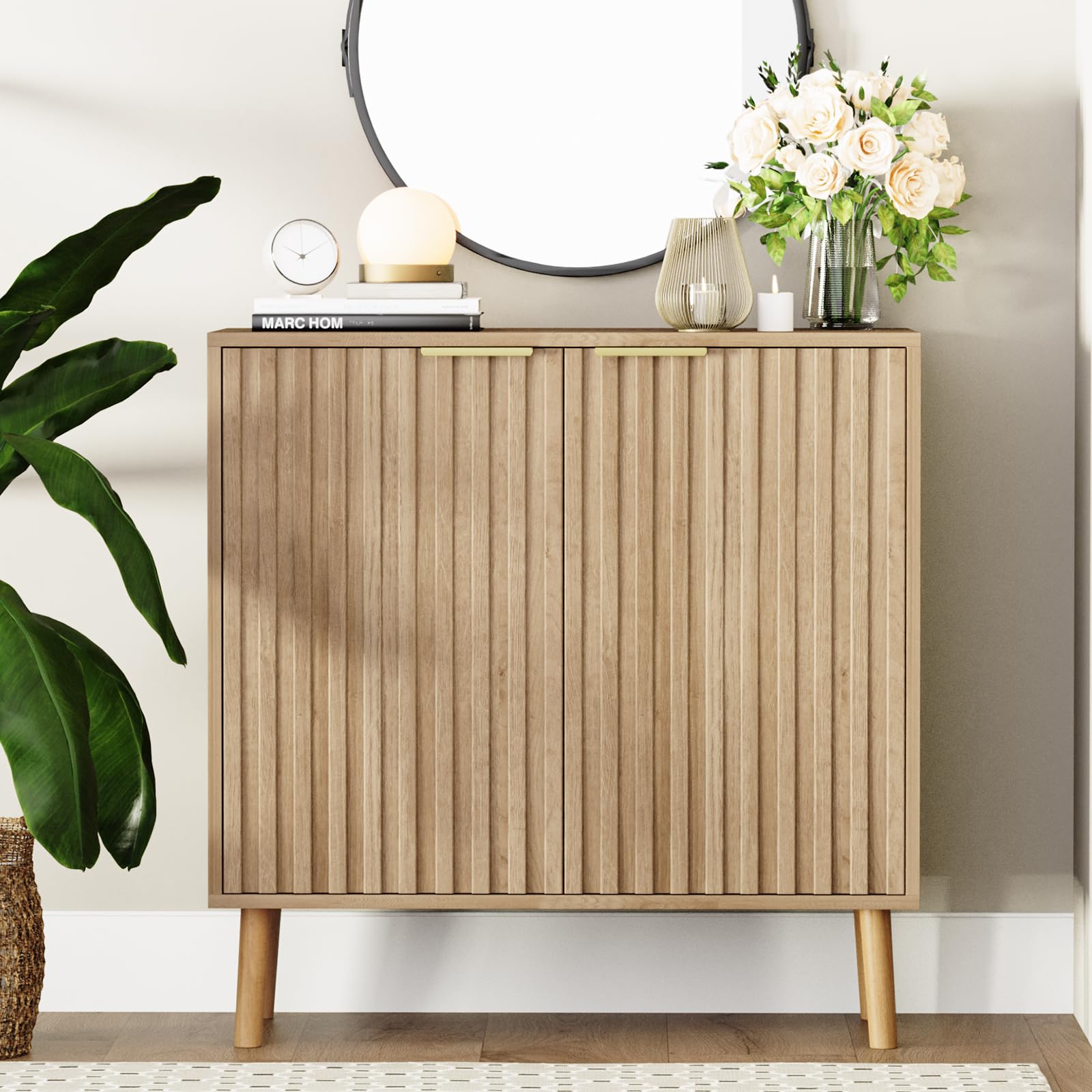 Amazon.com: Vrullu Fluted Storage Cabinet, Free Standing Buffet Cabinet ...