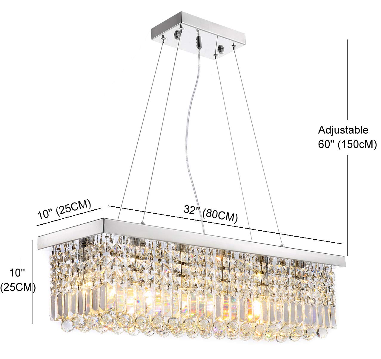 7PM Rectangle K9 Crystal Chandelier Modern Rectangular Pendant Light ...