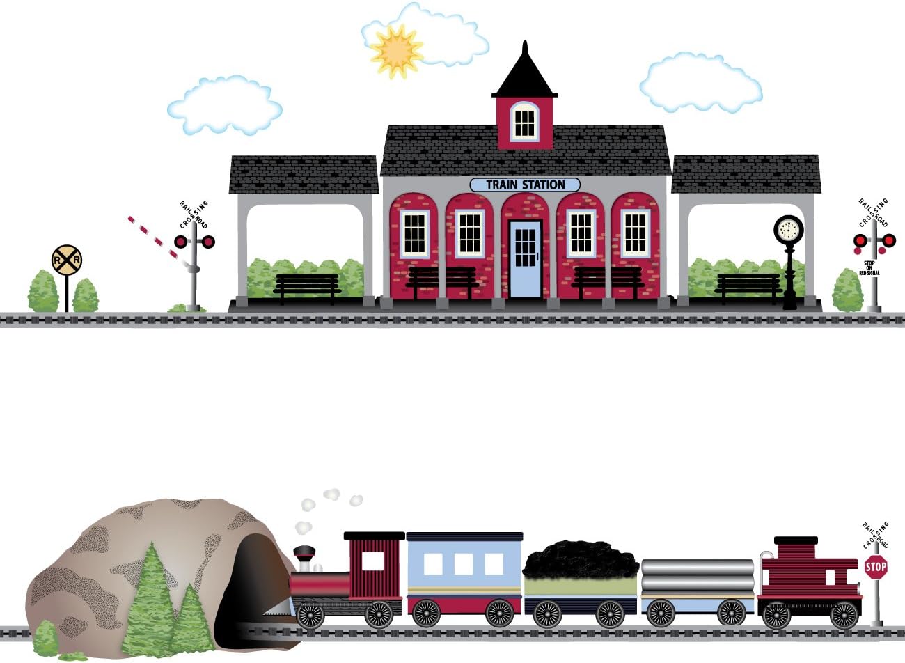 Amazon.com: Train Decals Red Caboose Train Wall Decals, Train Station ...