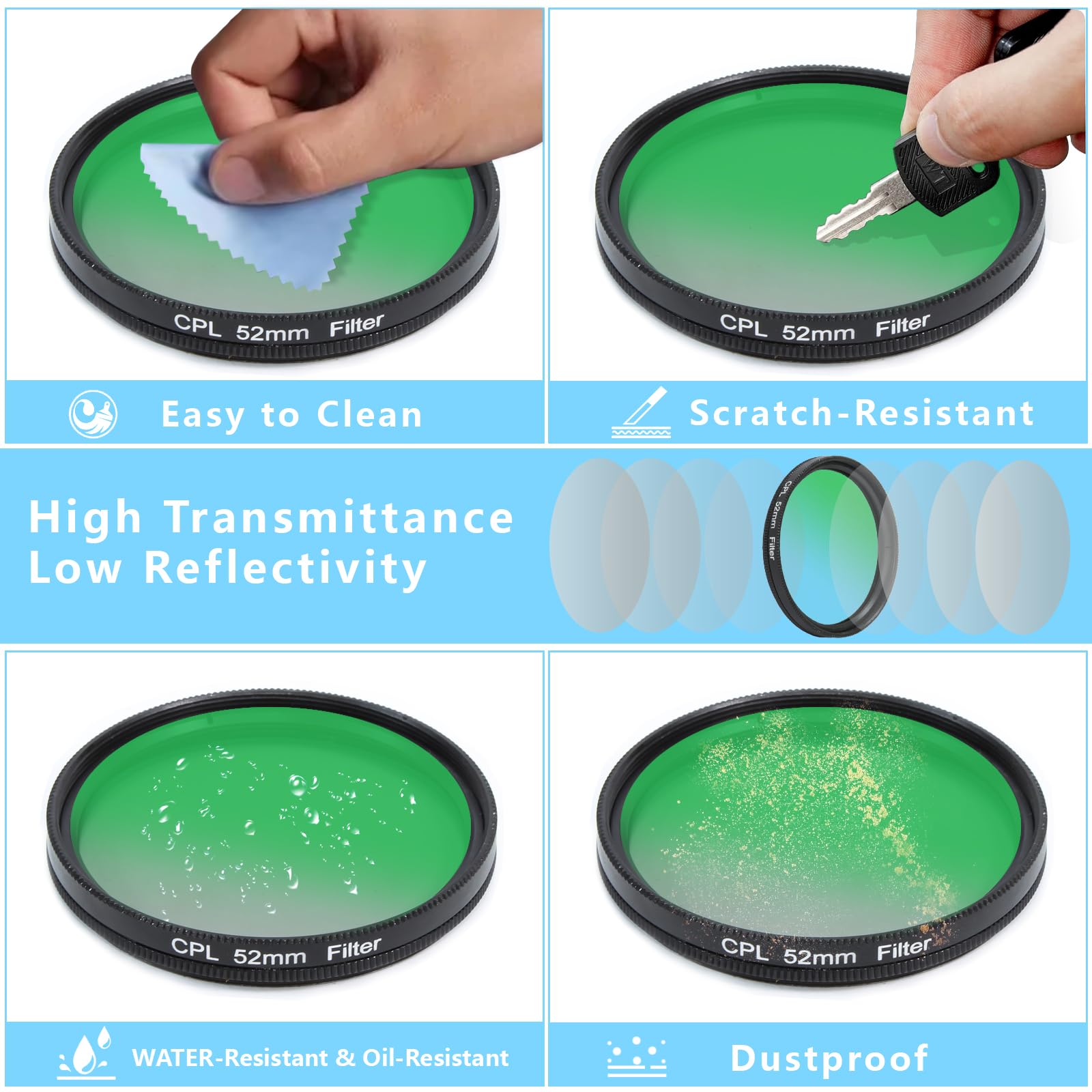 Multi-coated Circular Polarizer Lens 52mm Clip-0n Cpl Phone Cameralens ...