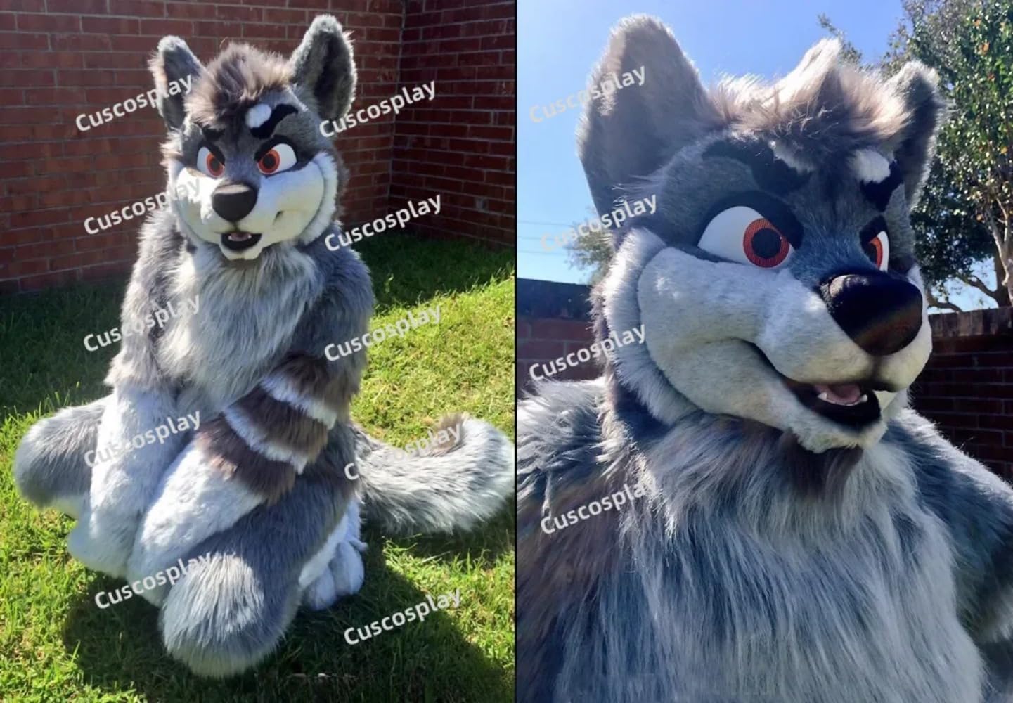 Amazon.com: HEWOOJ Grey Furry Husky Fursuit Mascot Costume Faux Fur ...
