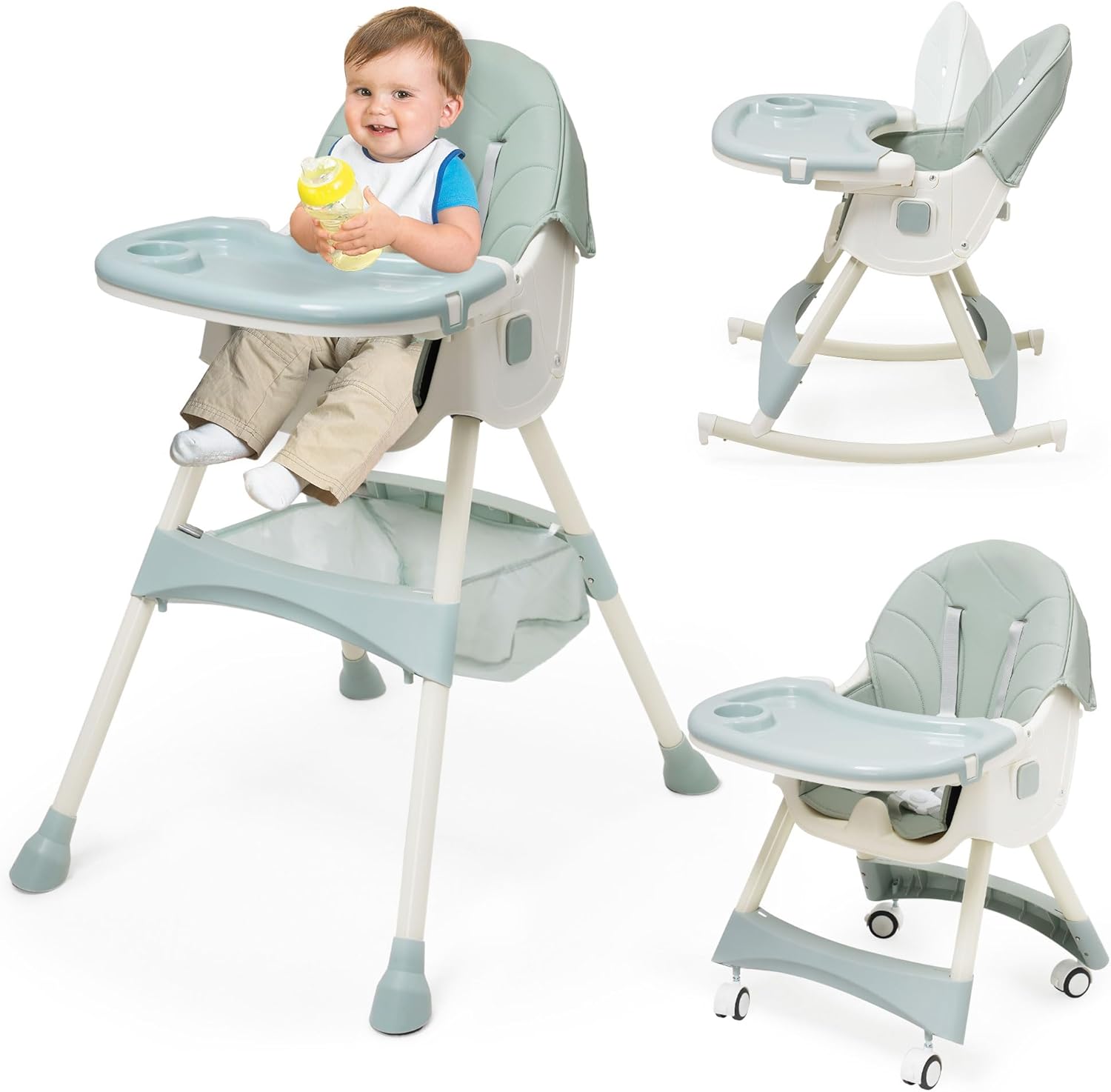 High Chair 3-in-1 Adjustable Rocker Baby Lounger,Baby Toddler Seat and ...