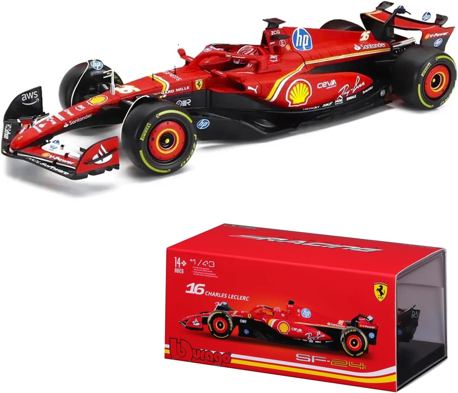 Amazon.com: RACE MODEL 1/43 - SF-24 w/Helmet for Scuderia Ferrari F1 ...