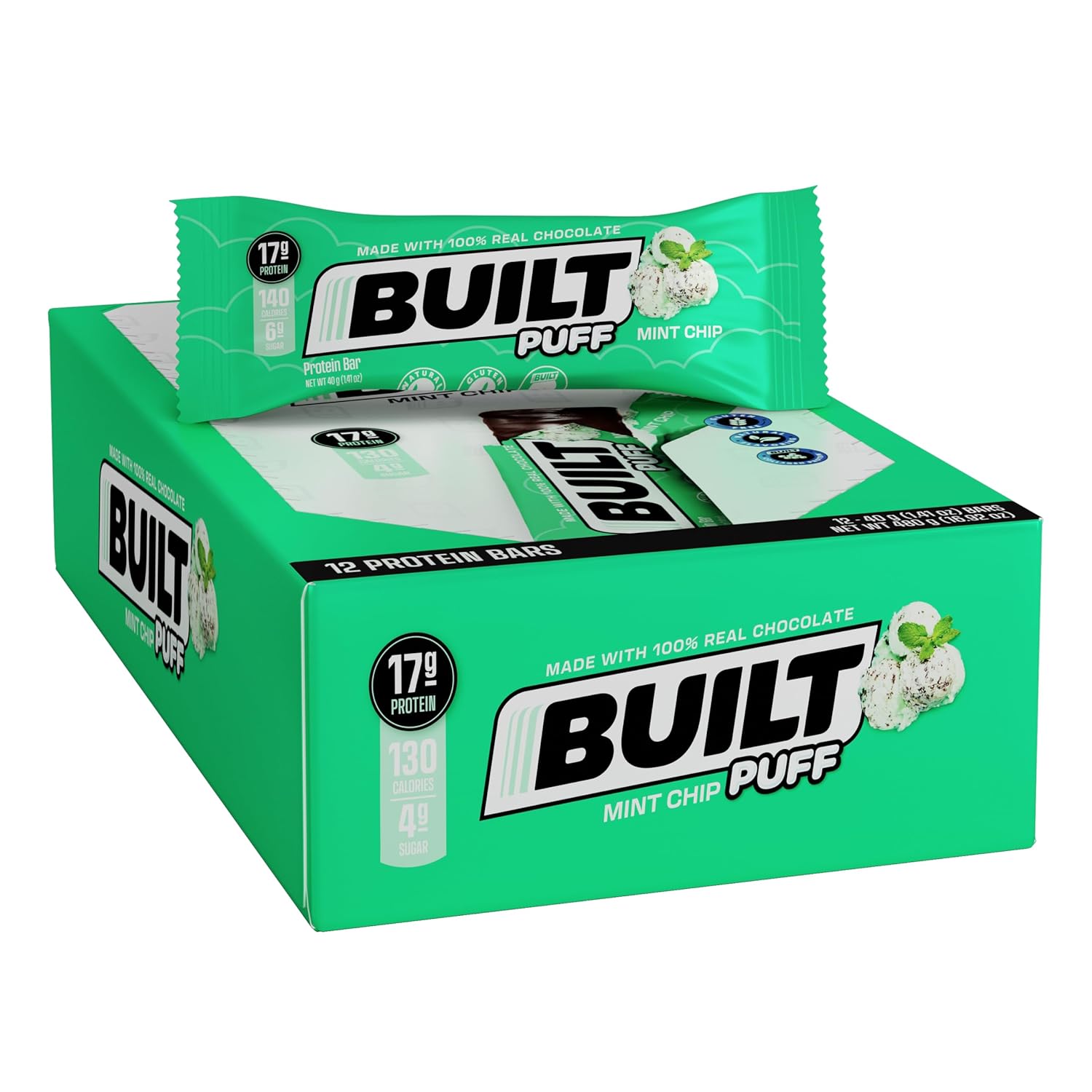 Amazon.com : BUILT Protein Bars, Mint Chip Puff, 12 bars, Protein ...