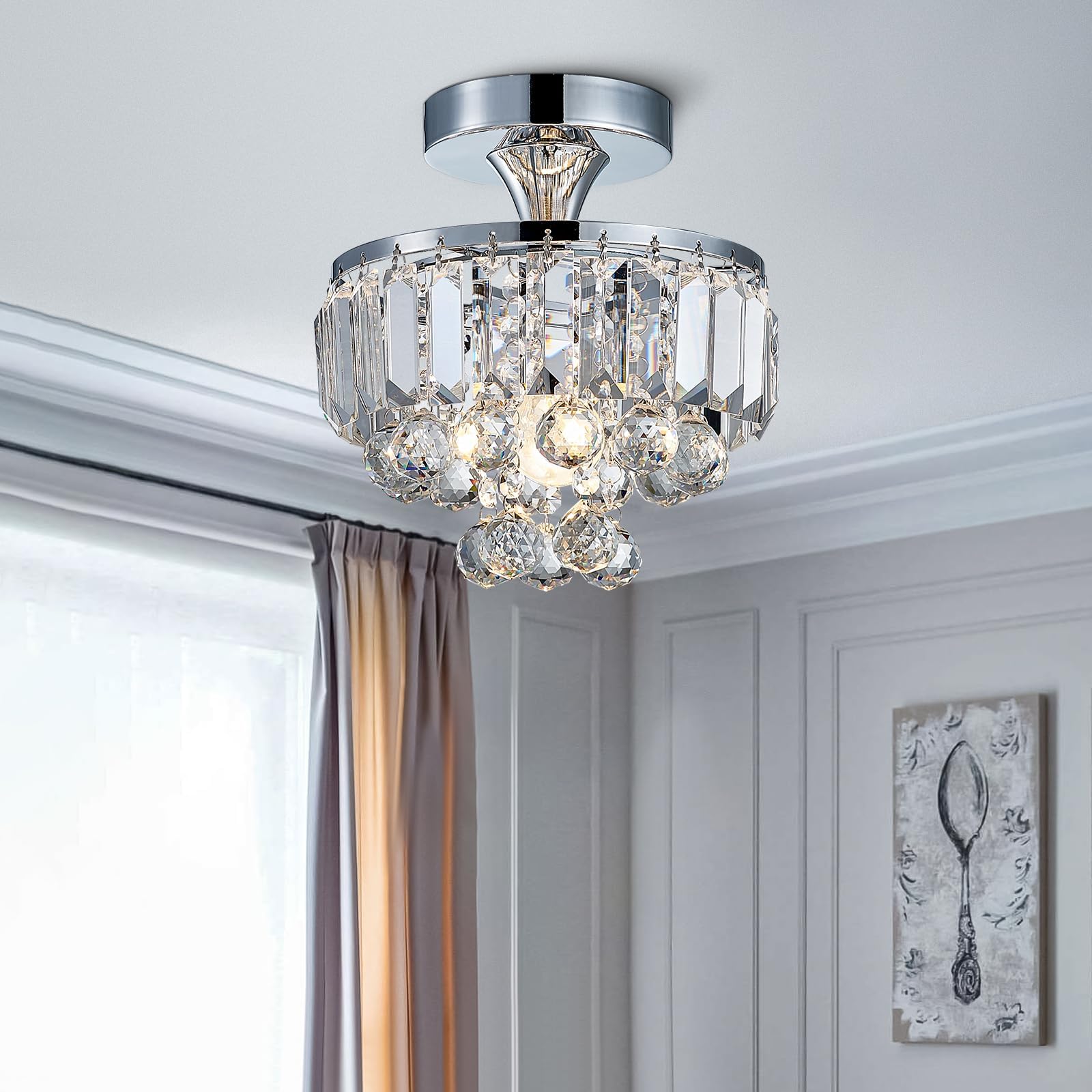 Bestier Modern Chrome Crystal Semi-Flushmount Chandelier Lighting LED ...