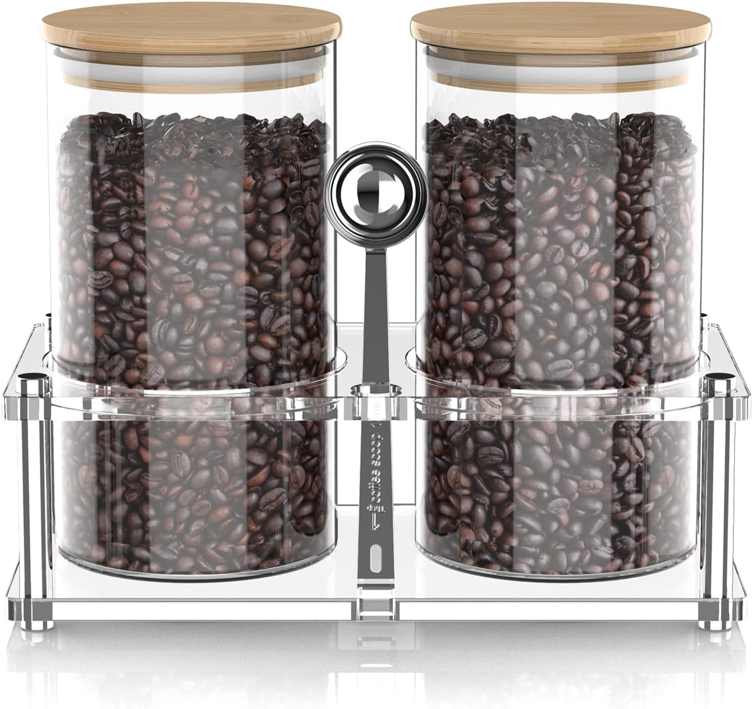 Amazon.com: SIQOLNY Glass Coffee Container with Wooden Shelf, 2 x 40 ...