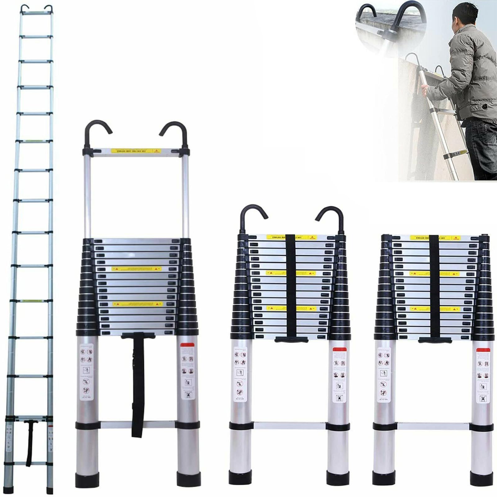 6.2M Telescopic Folding Ladder with hooks, 20.3FT Multi-Purpose ...