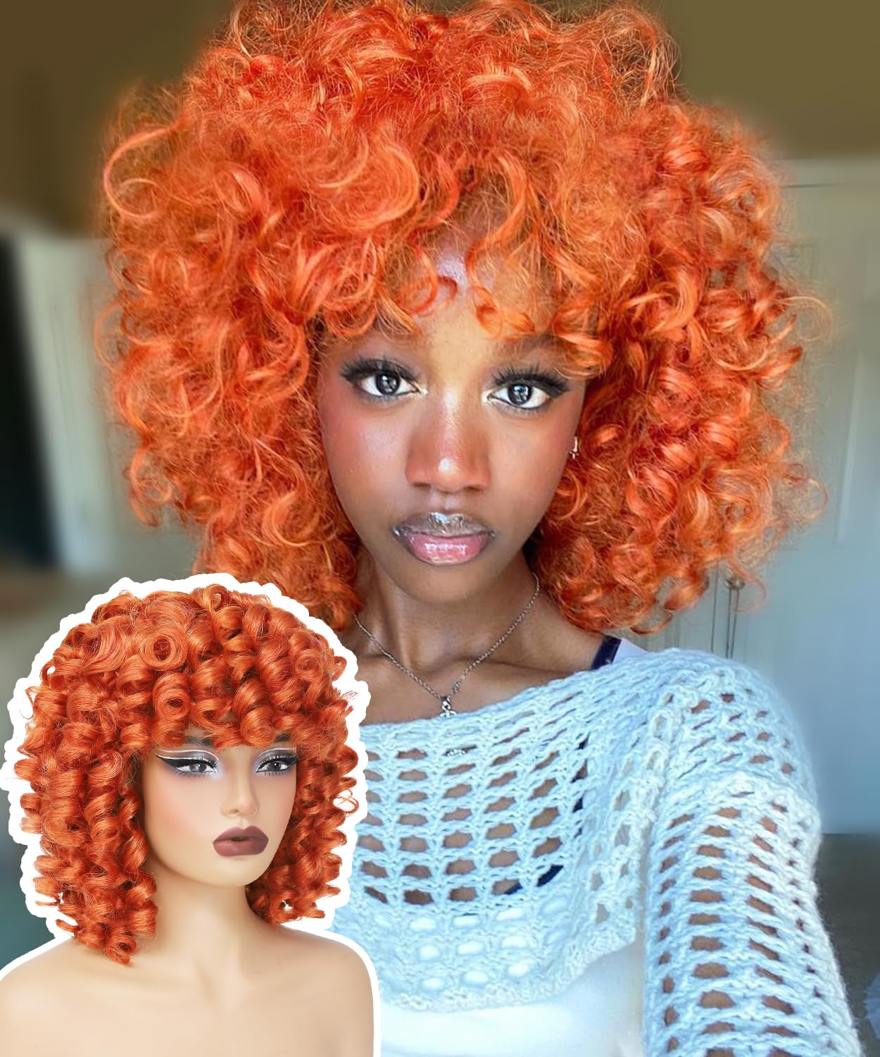 Amazon.com : HILYBAE Short Curly Wig Full Culry WIgs for Black Women ...