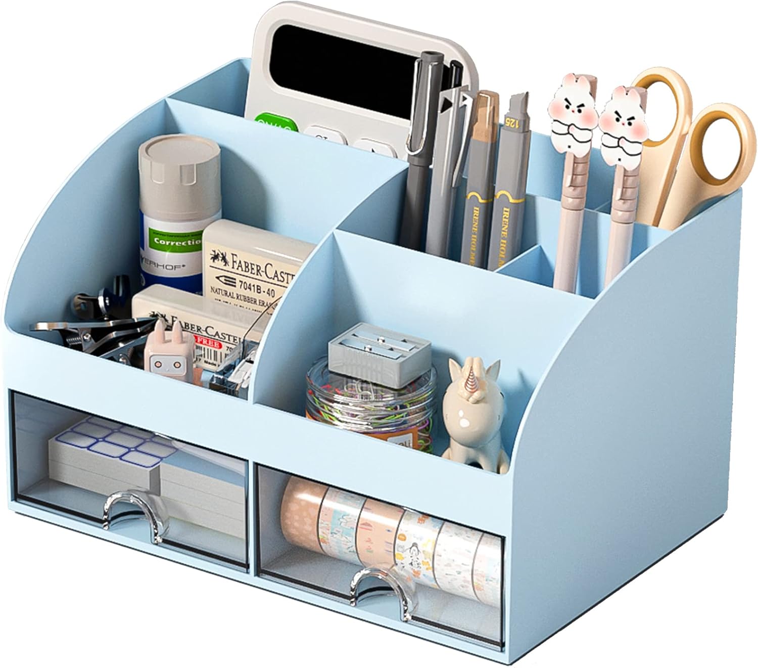 Amazon.com: Desk Organizer with 6 Compartments and 2 Drawers, Plastic ...