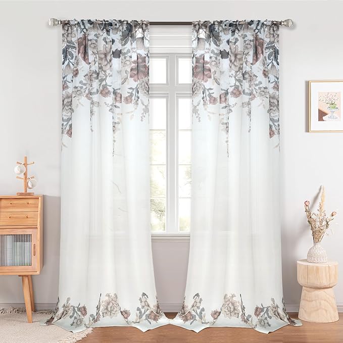 Amazon.com: DriftAway Floral Sheer Curtains for Living Room Brown ...
