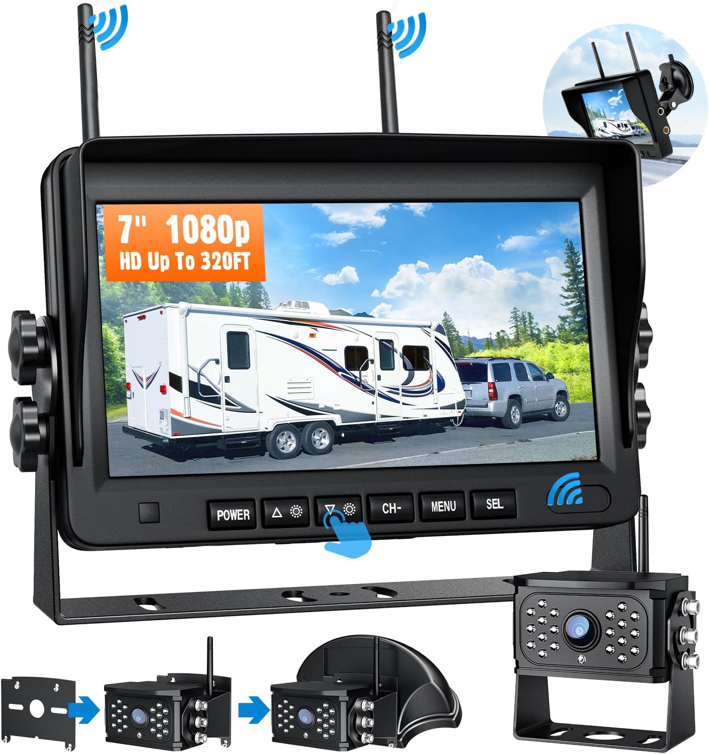 Amazon.com: Jansite Wireless Backup Camera HD 1080P 7'' DVR Monitor ...