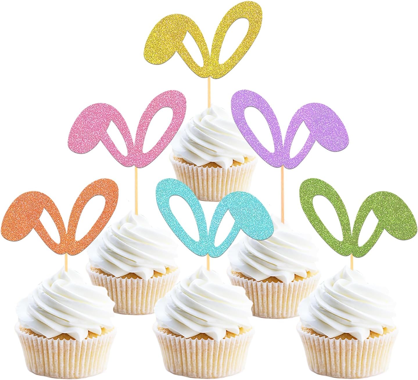 Amazon.com: Moitkptt 24Pcs Easter Bunny Ear Cupcake Toppers for Happy ...