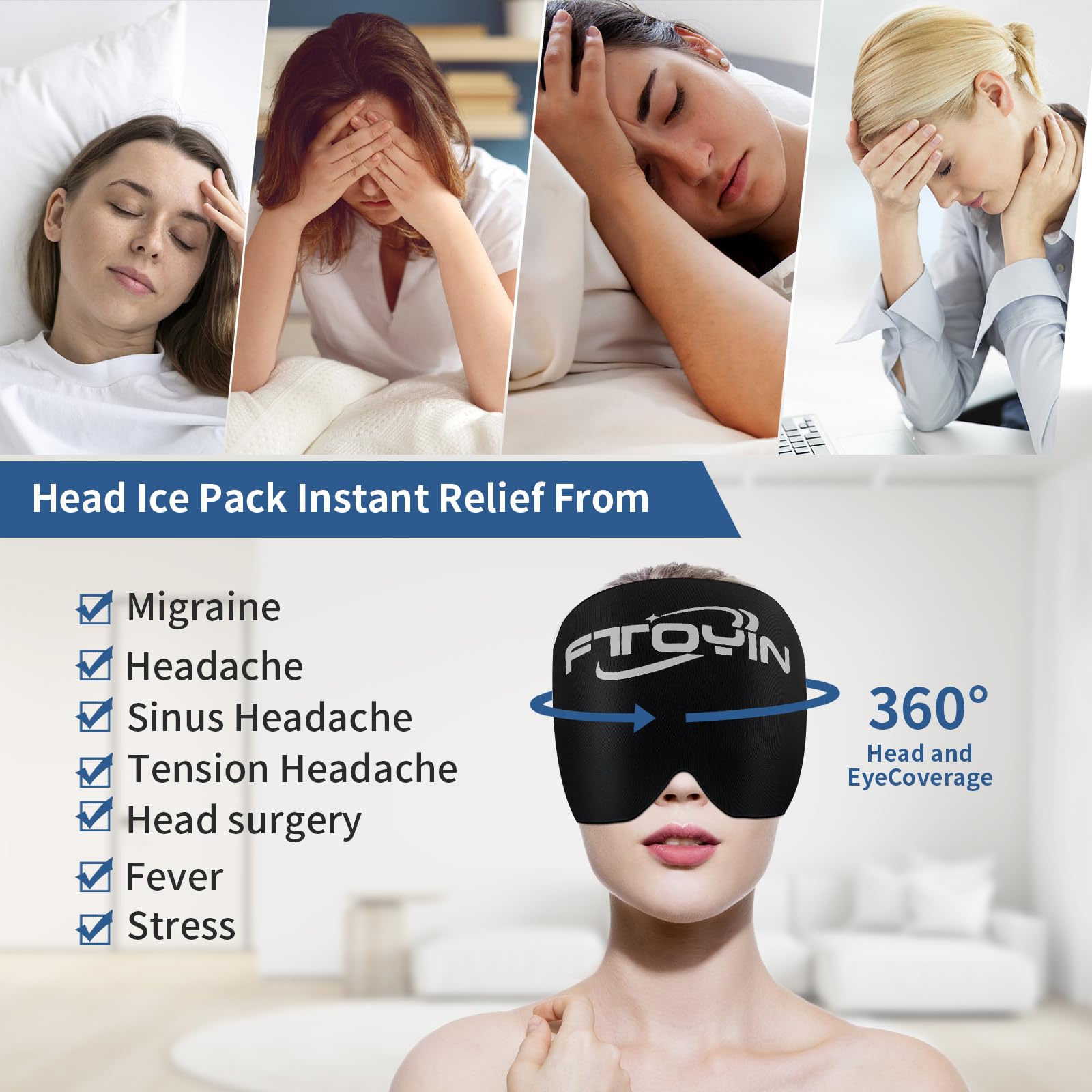 FTOYIN Migraine Headache Relief Cap, Wearable Cold Therapy Migraine ...