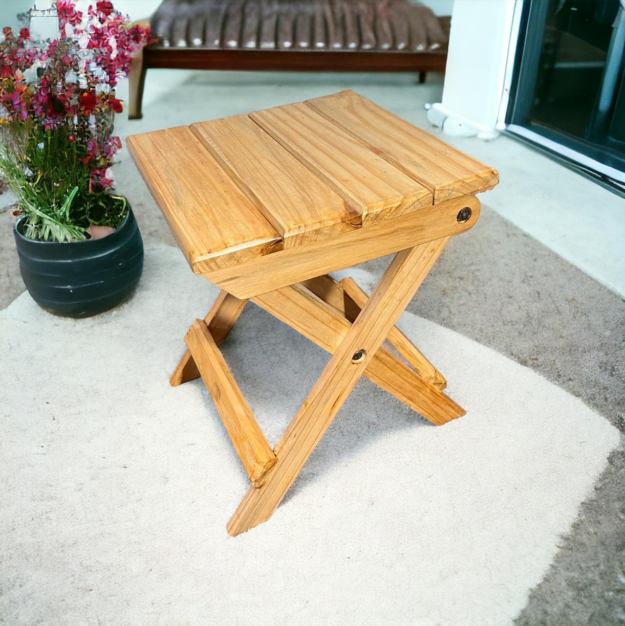 Daim - Handmade-Wooden-Outdoor Adirondack 12 Inches Natural Square Foldable Coffee Table,Patio ...