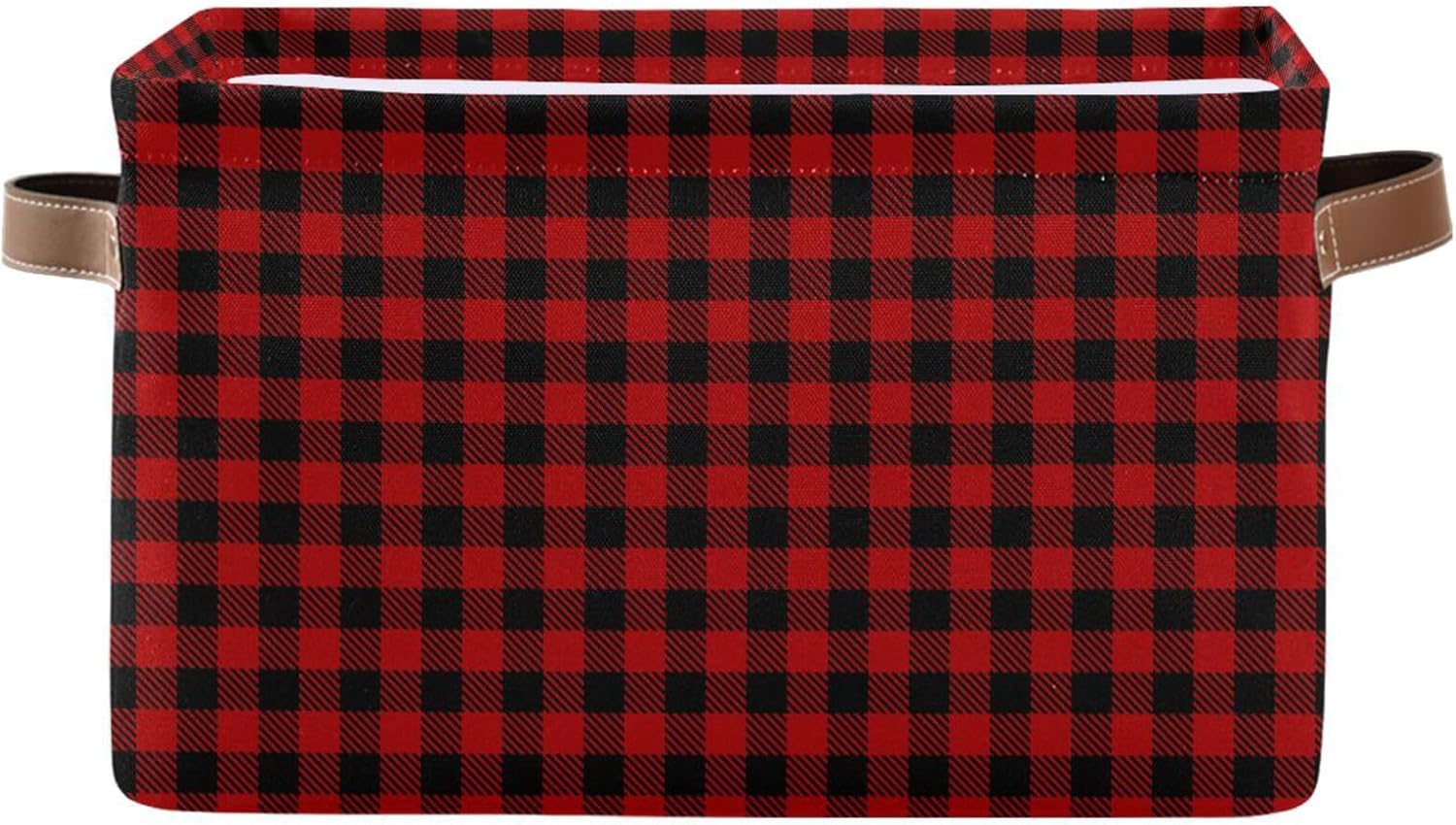 Amazon.com: KOPIRIT Black Red Buffalo Plaid Check Storage Bins for ...