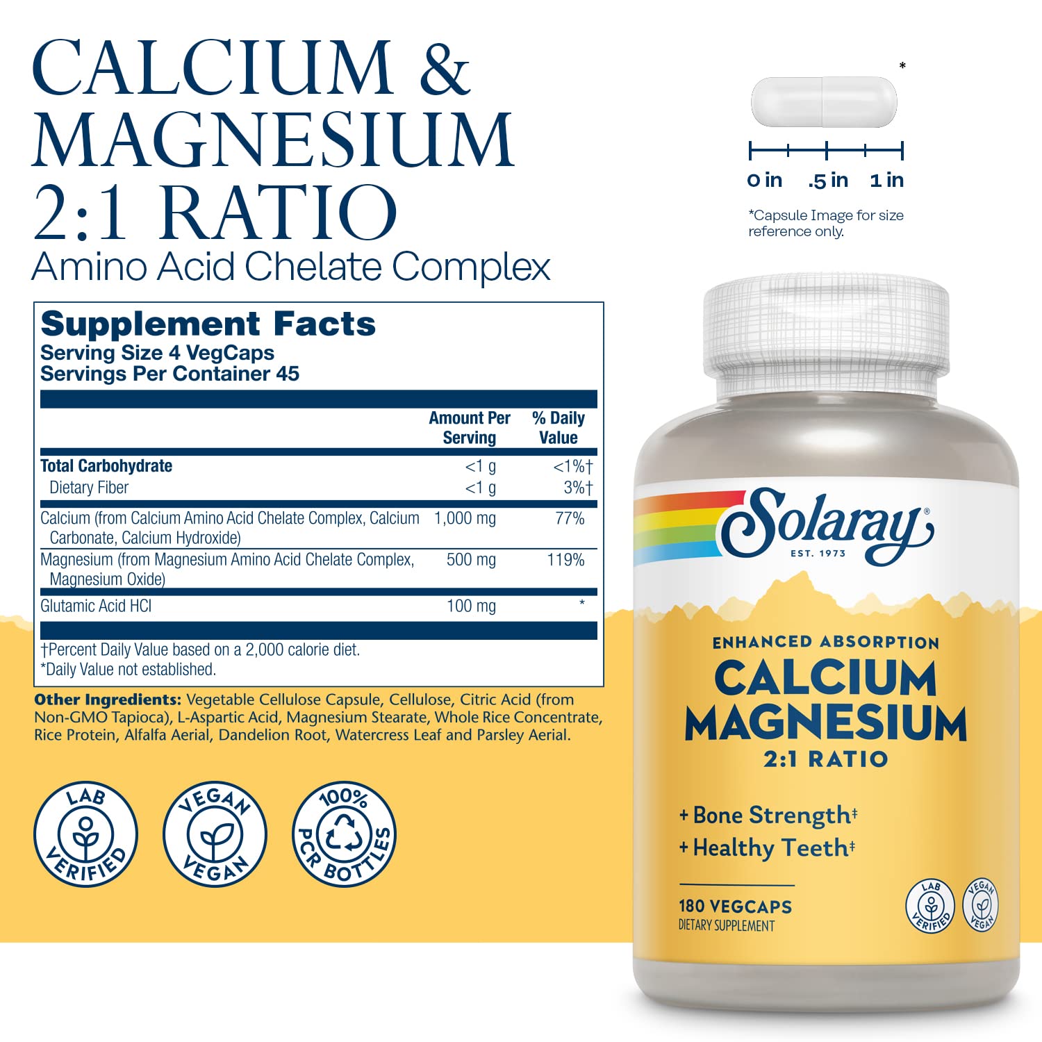 Solaray Calcium Magnesium 2:1 Ratio, Healthy Bone Strength and Teeth ...