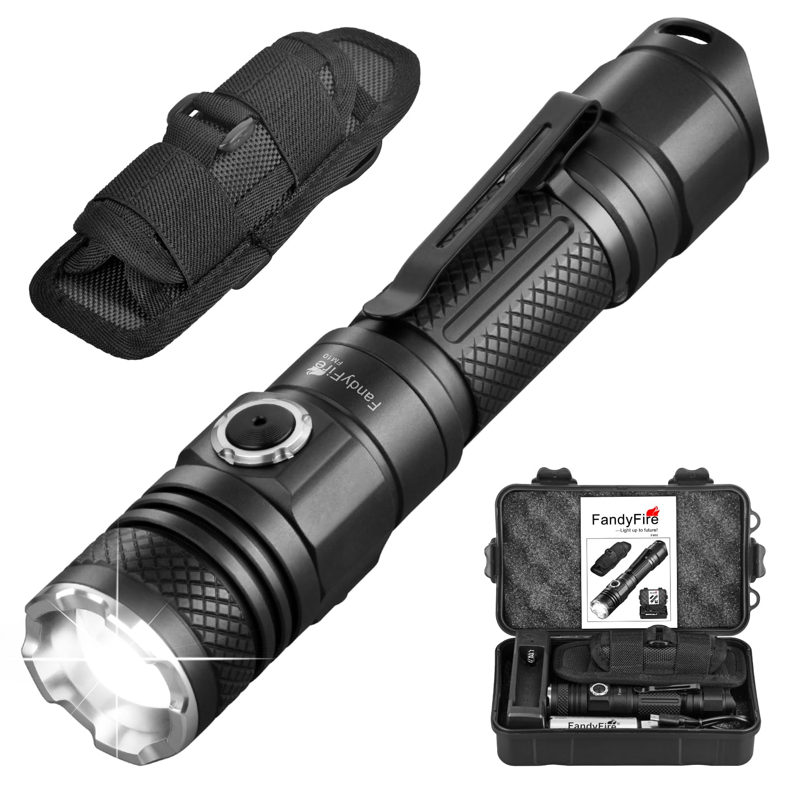 FandyFire FM10 Tactical Flashlight High Lumens with Holster,1200 Lumen ...