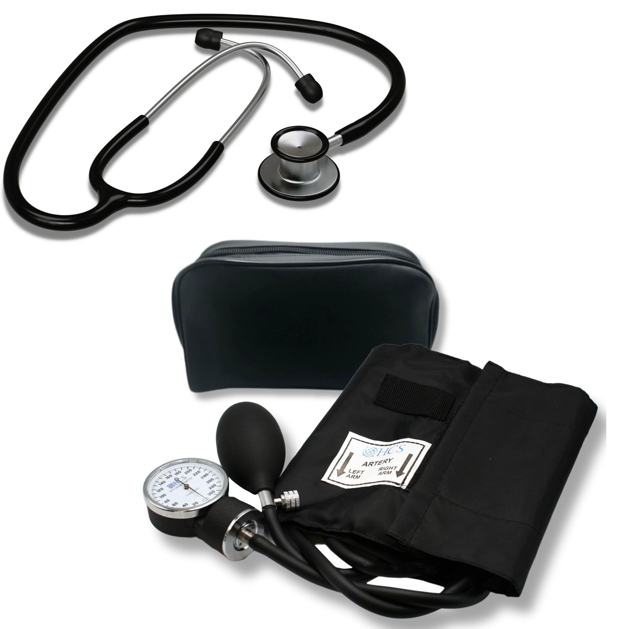 Amazon.com: Black Lightweight Stethoscope with XL Manual Blood Pressure ...