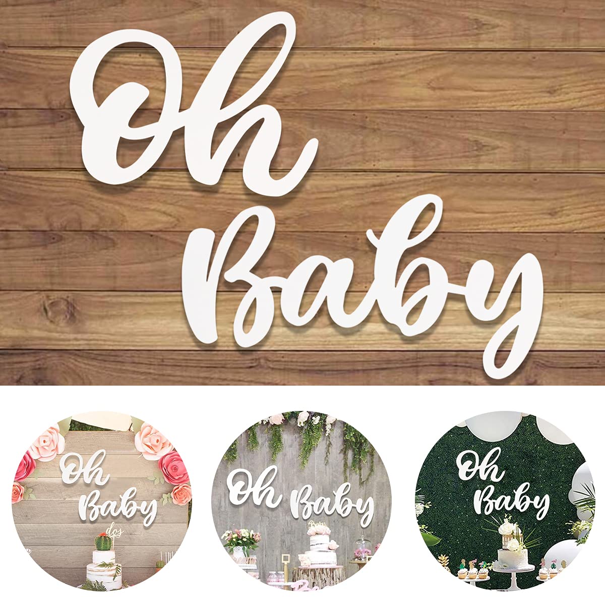 Buy Wood White Baby Sign Baby Shower Banner for 1st Birthday Backdrop ...