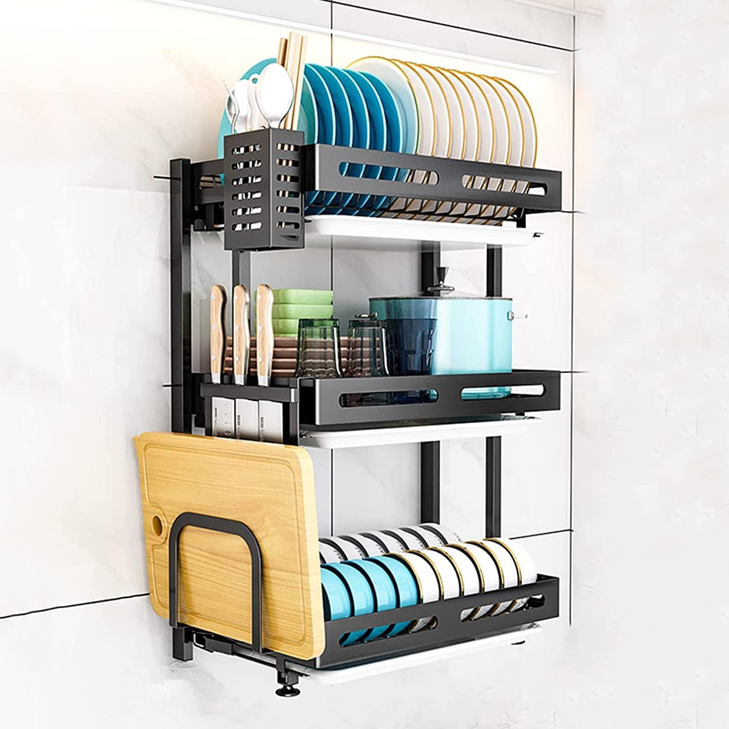 Amazon.com: WWBMZ Stainless Steel Foldable 3-Tier Dish Rack, Wall and ...