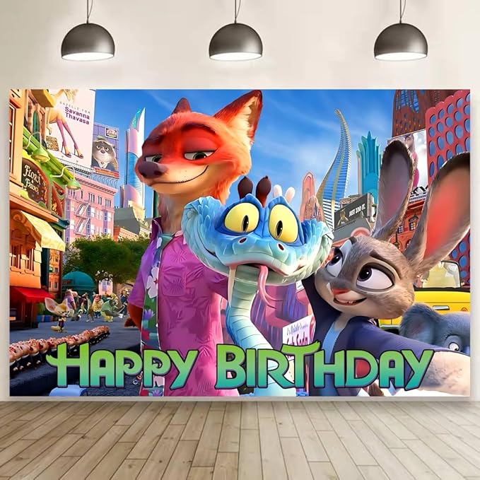 Amazon.com : Wall Decor Backdrop for Zootopia 2 Birthday Decorations ...