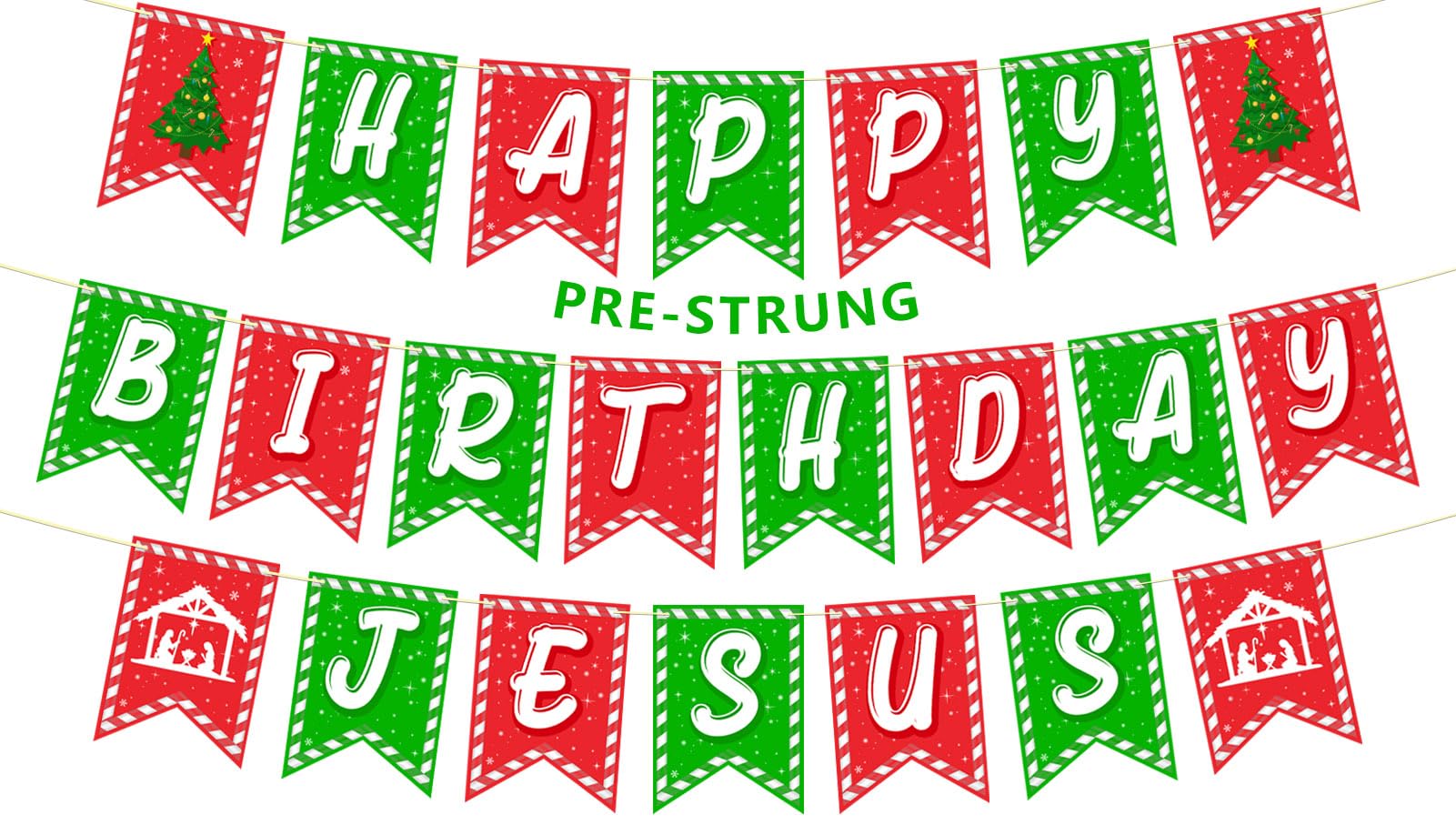 Amazon.com: Hiyimipty Pre-Strung Happy Birthday Jesus Banner, Red and ...