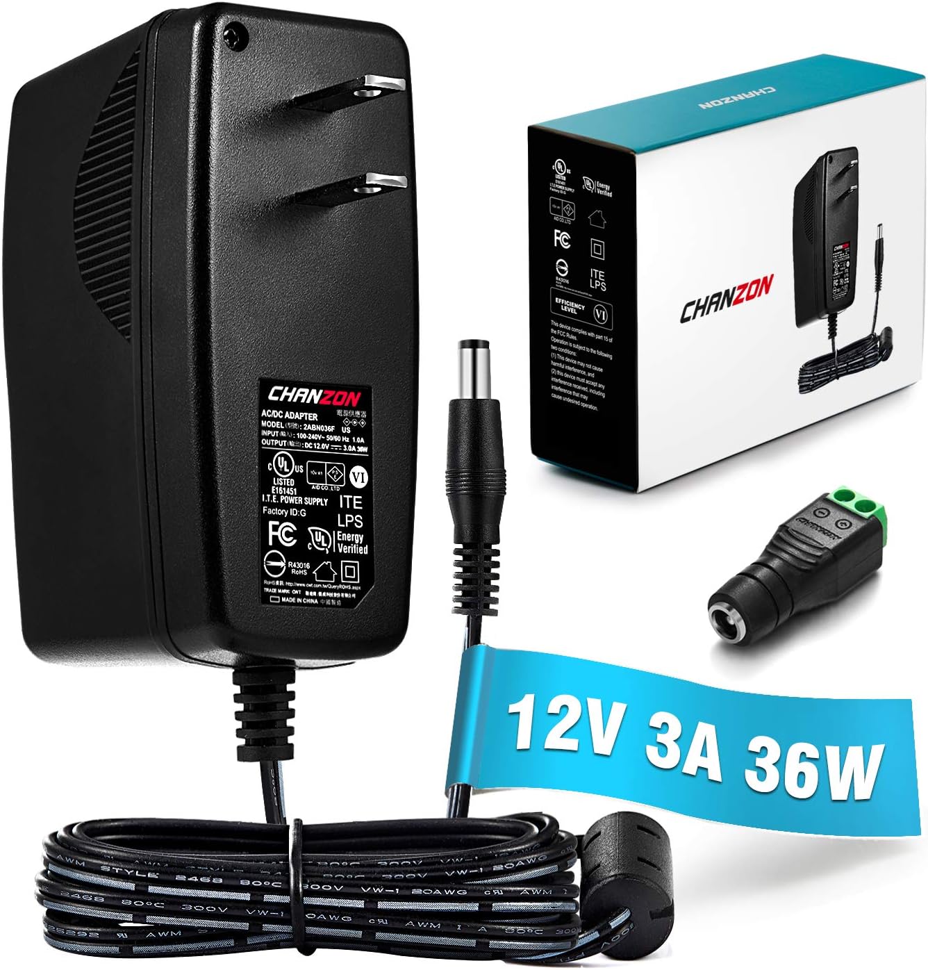 Amazon.com: Facmogu 3 Prong DC 12V 3A 36W AC to DC Power Adapter ...