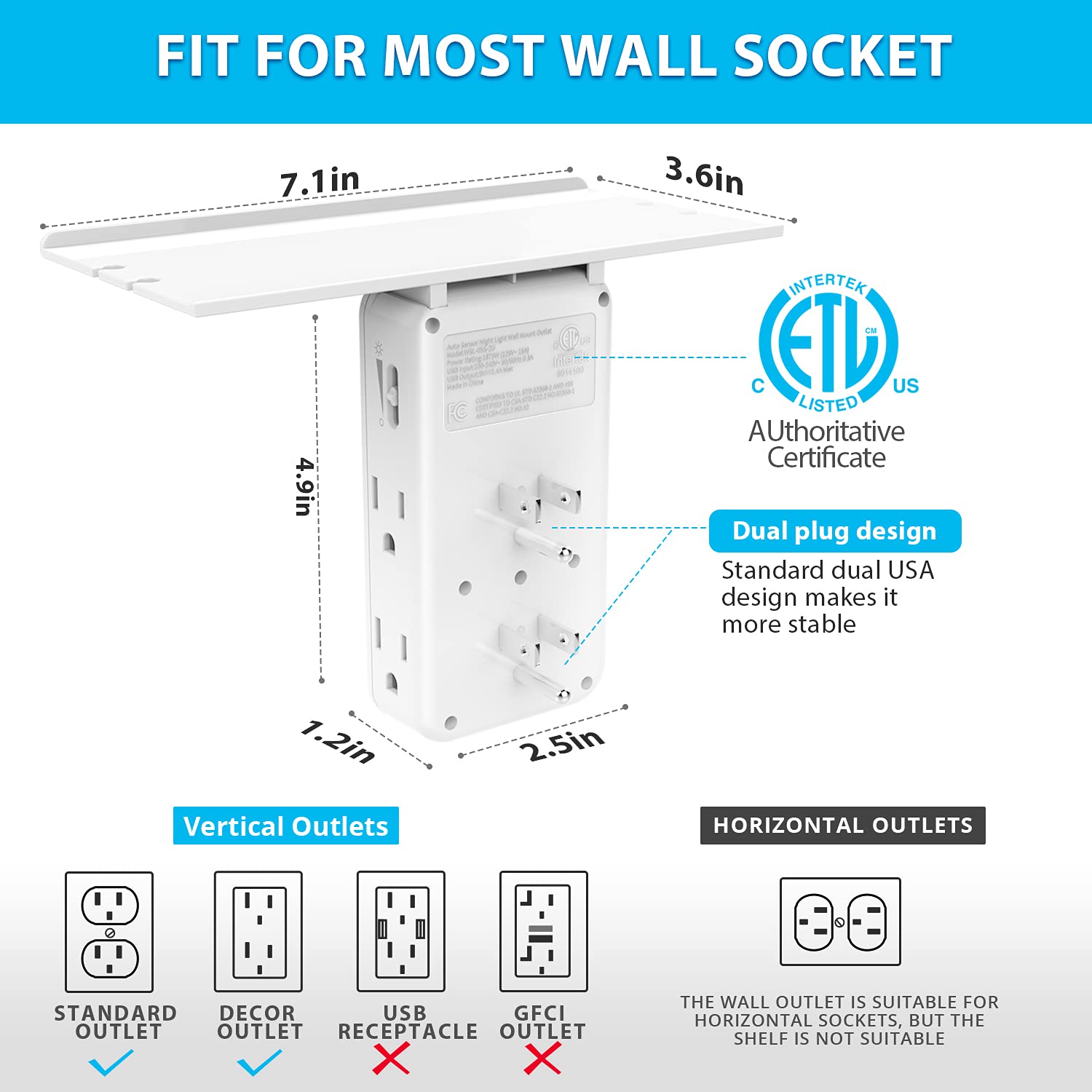 Snapklik.com : 2-PackVINTAR Outlet Shelf-Wall Outlet Extender