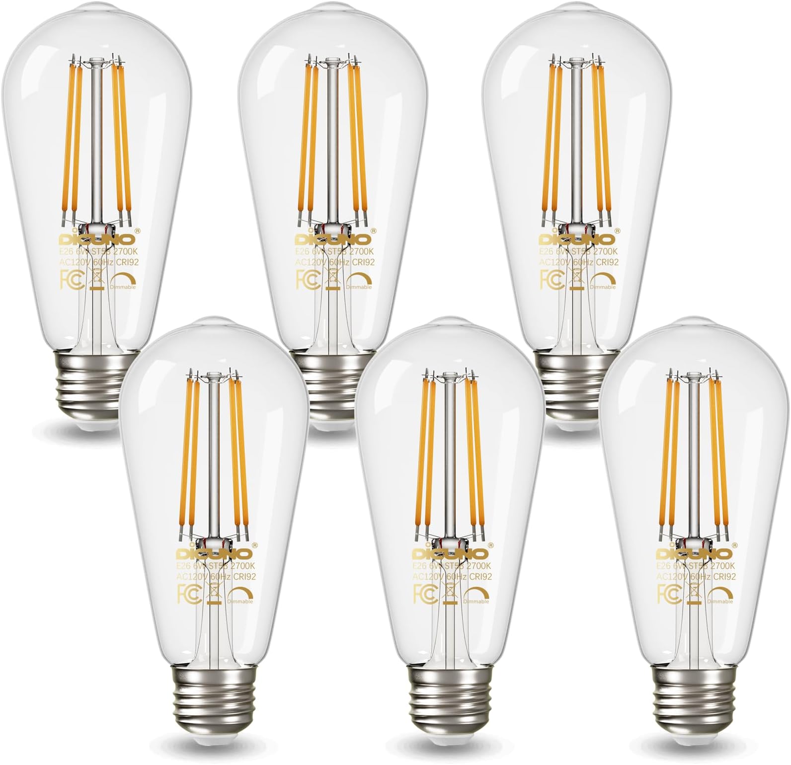 Volxon Lot de 4 ampoules LED E26 à intensité variable, ampoules Edison ST58 de style vintage ...