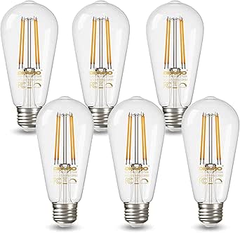 DiCUNO Dimmable LED Edison Bulbs, Vintage ST58 Filament Bulbs, 6W (60W Equivalent), 2700K Warm ...