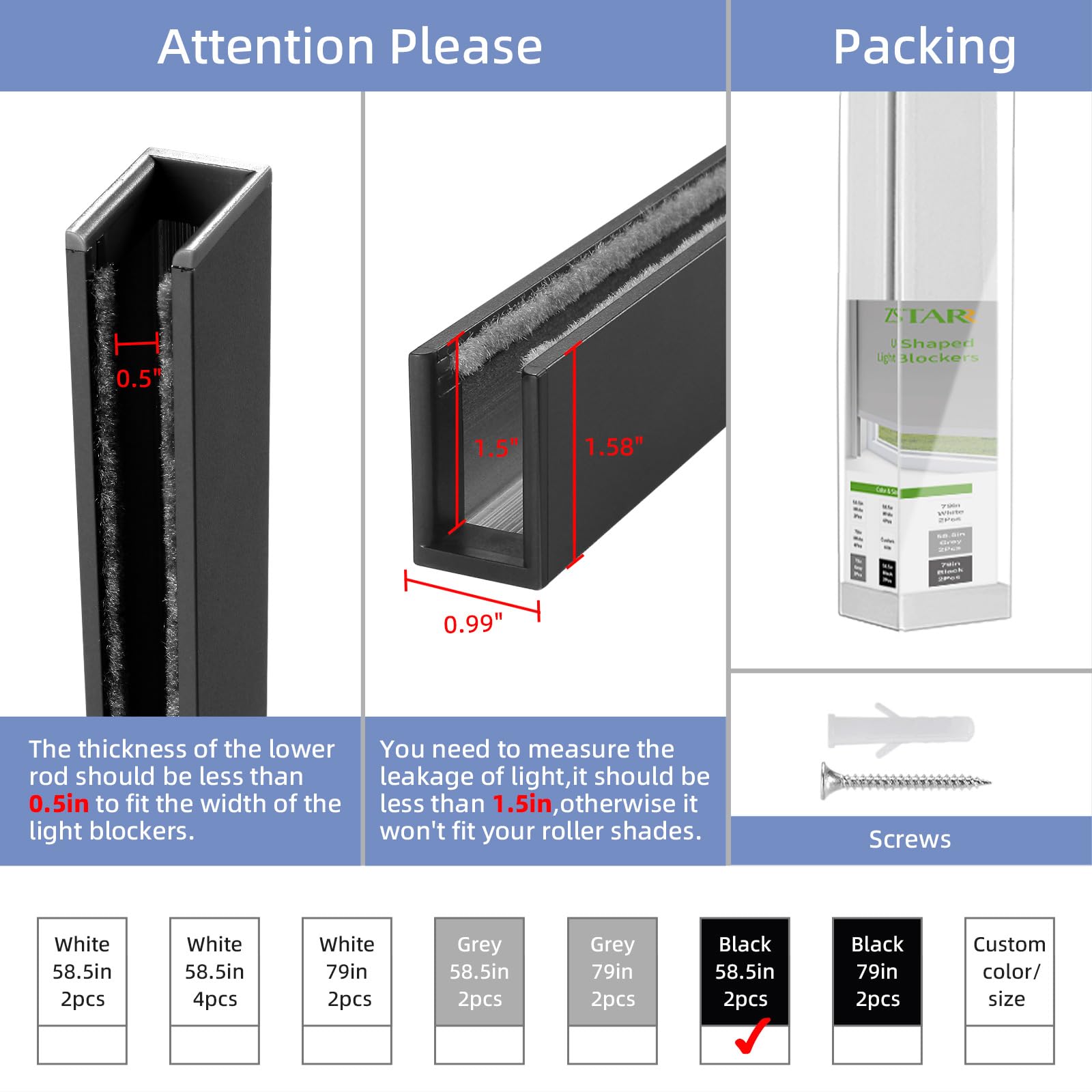 Snapklik.com : ZSTARR U Channel 100% Blackout Light Blockers Aluminium ...