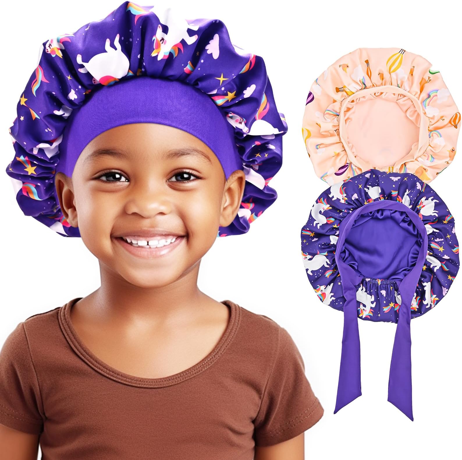 Amazon.com : Lolalet 2 PCS Kids Bonnets for Girls, Reversible Silk ...