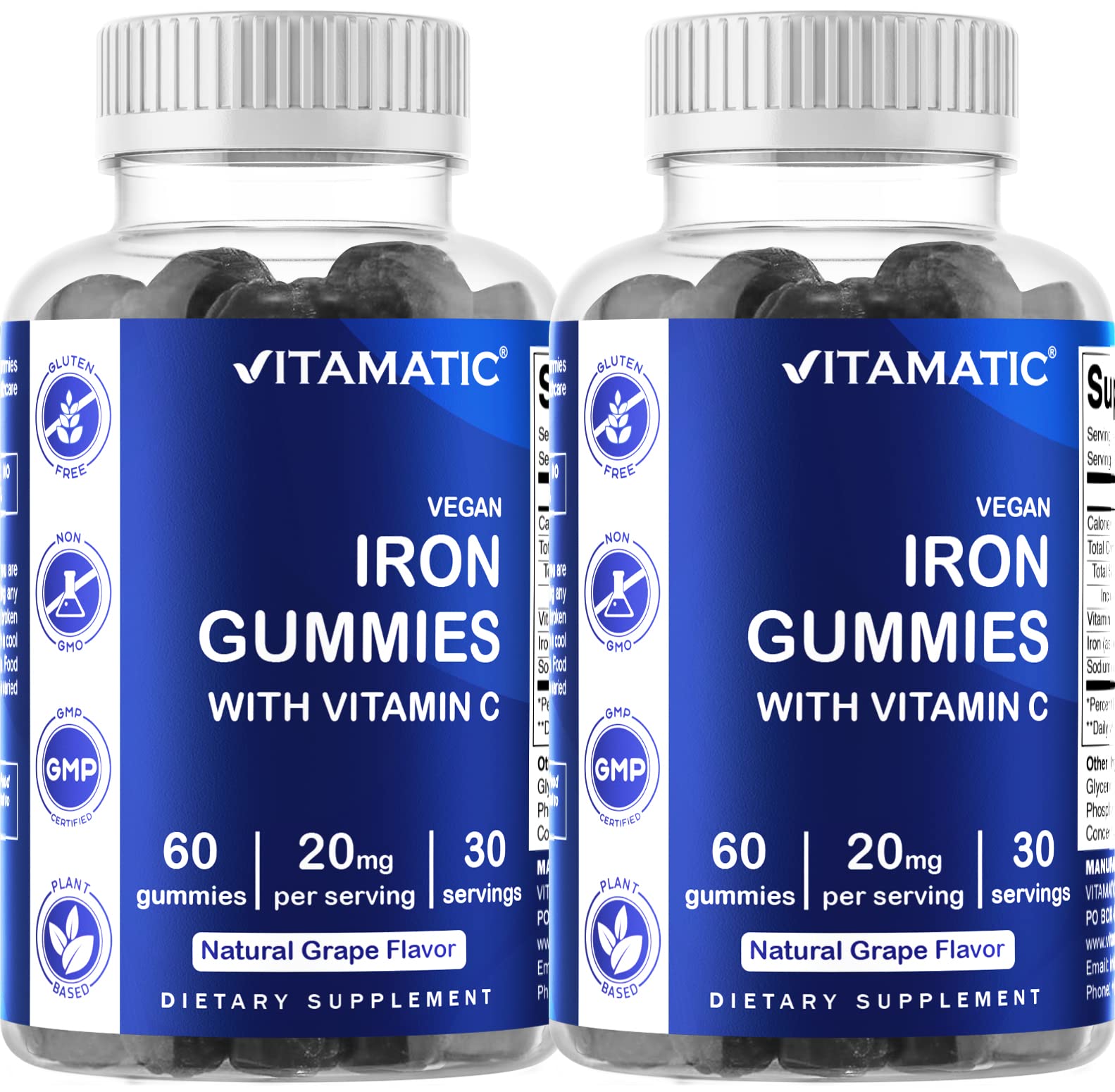 Amazon.com: Vitamatic Iron Gummies Supplement for Women & Men - 20mg ...