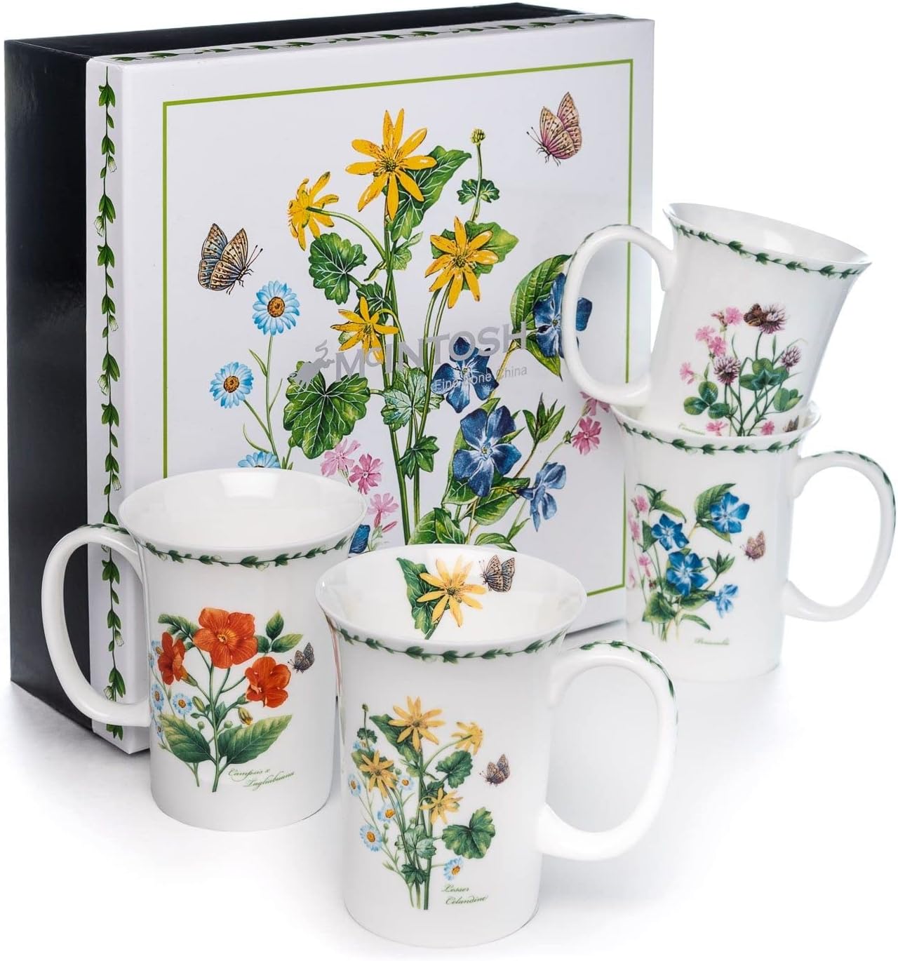 Amazon.com: McIntosh Garden Meadow Fine Bone China Set of 4 Mugs with ...