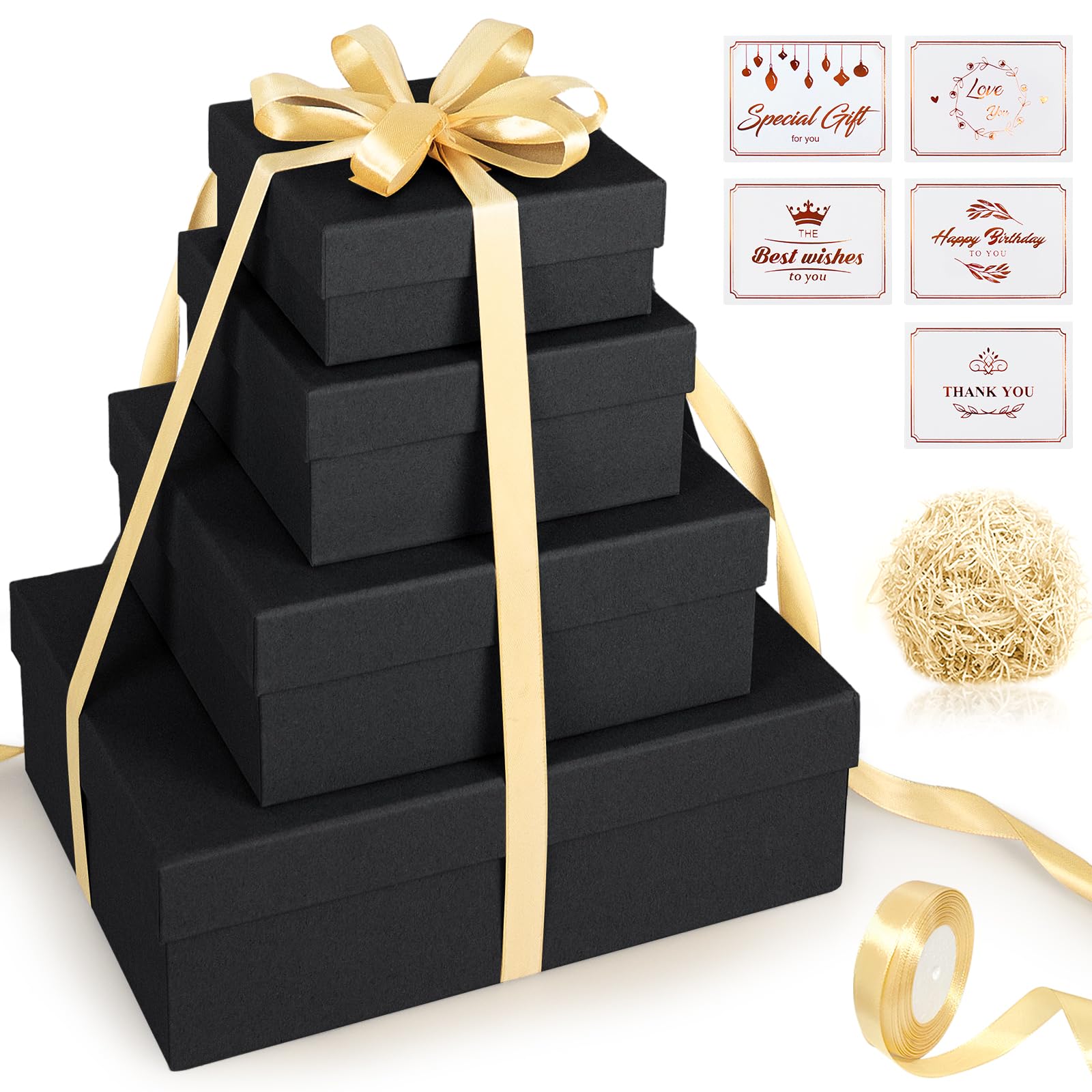 4 PCS Square Nested Gift Boxes, Assorted Sizes Stacking Gift Box with ...