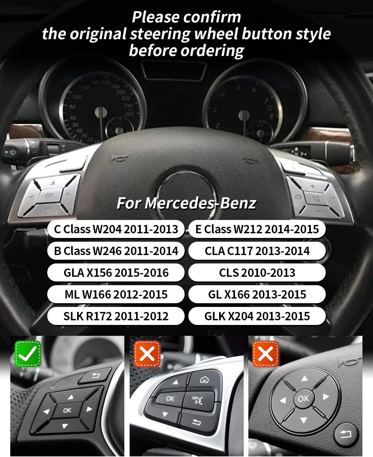 Adhesivos de botón de volante para Mercedes Benz W204 W212 W221 X204, botones de volante ...