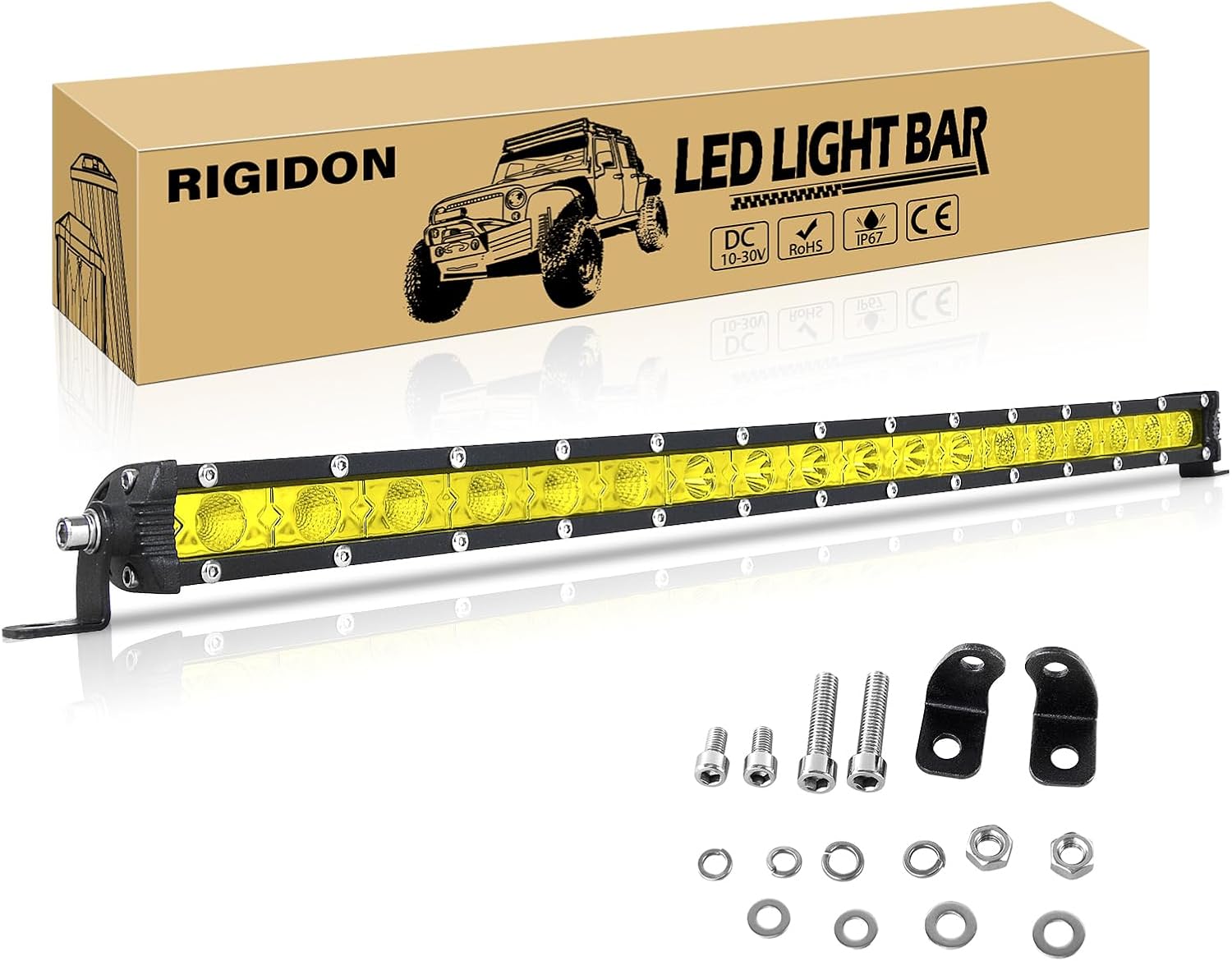RIGIDON 20 Inch 90W LED Amber Light Bar Slim Single Row Light Bar Flood ...