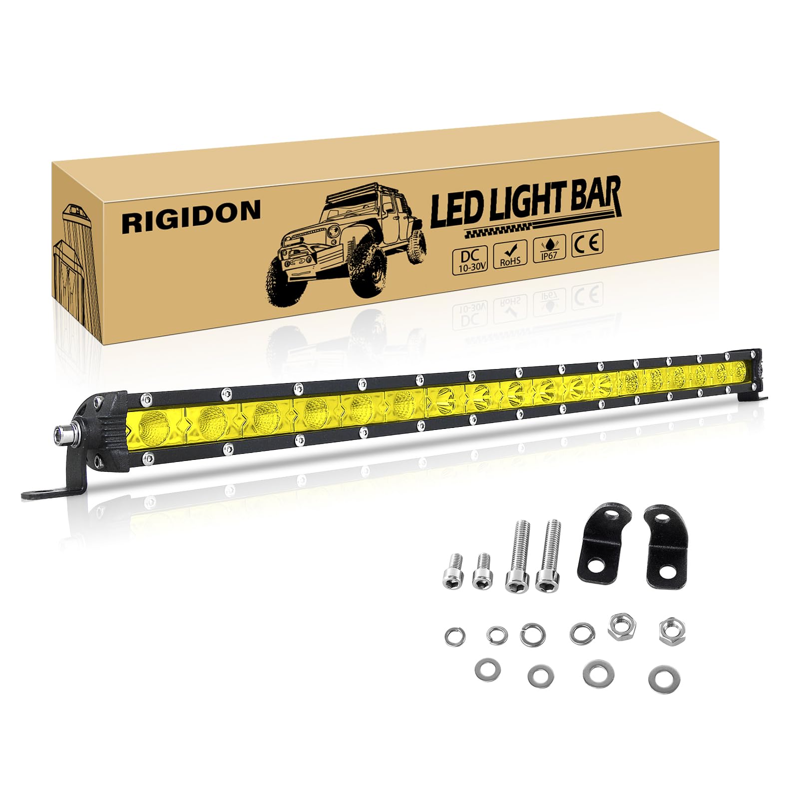 RIGIDON 20 Inch 90W LED Amber Light Bar Slim Single Row Light Bar Flood ...